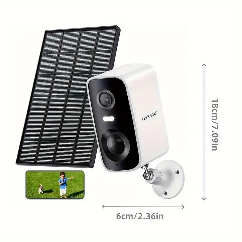 Solar Battery Powered Security Camera, 2.4Ghz WIFI Indoor/Outdoor ...