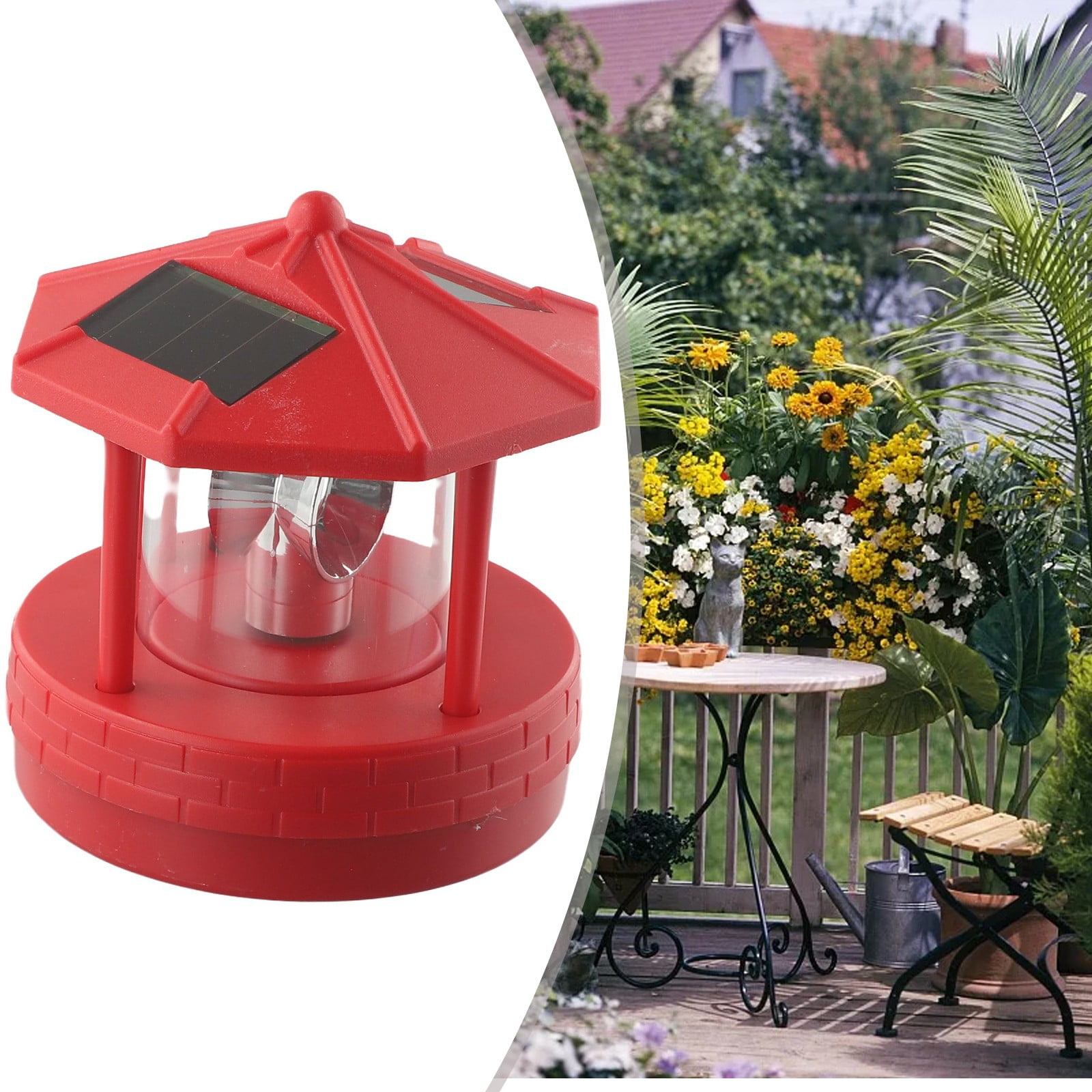 Solar Beacon Light, Waterproof LED Garden Lighthouse 360 Rotating for ...