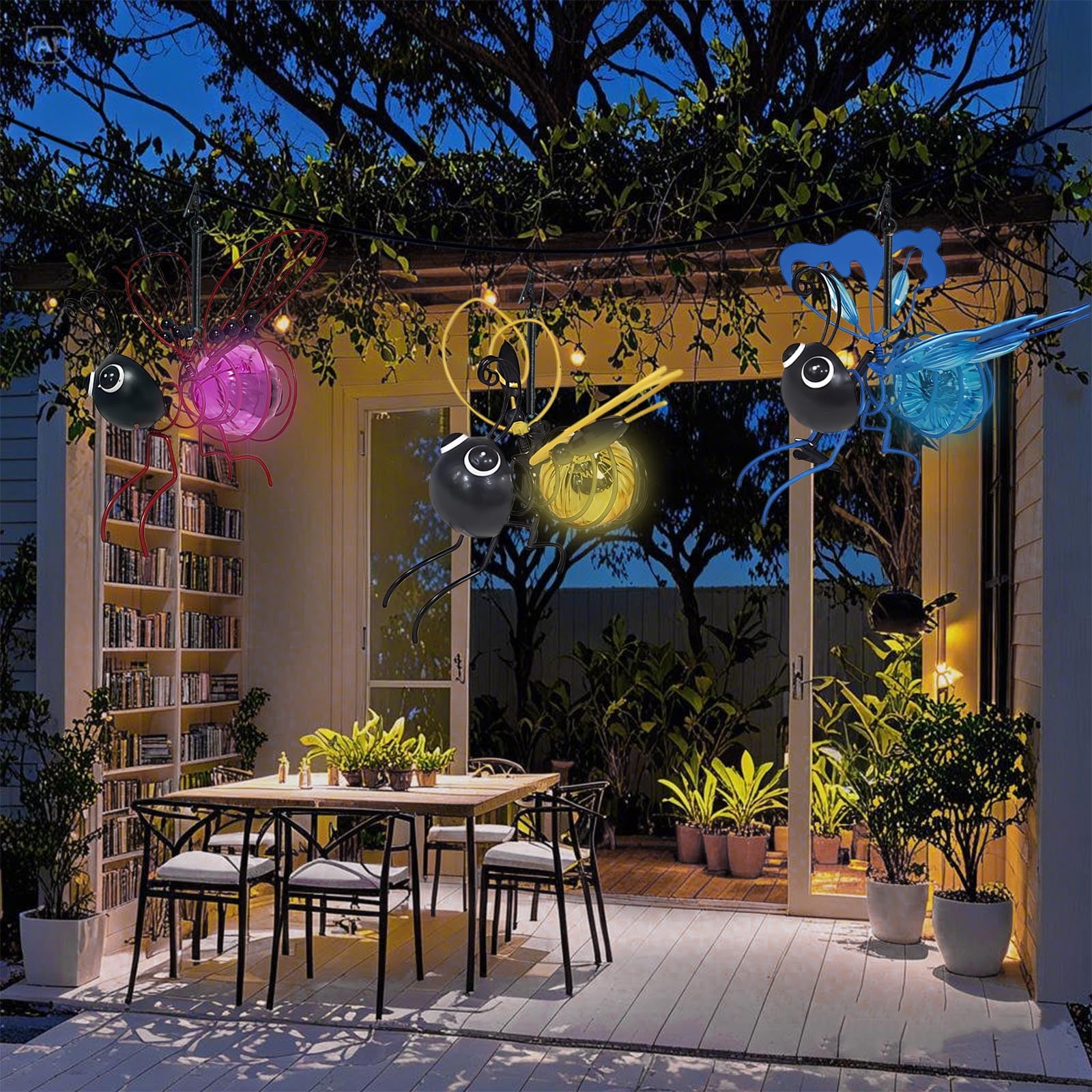 Solar Bee Hanging Lights, Solar Powered Outdoor Garden Decor with Bee ...