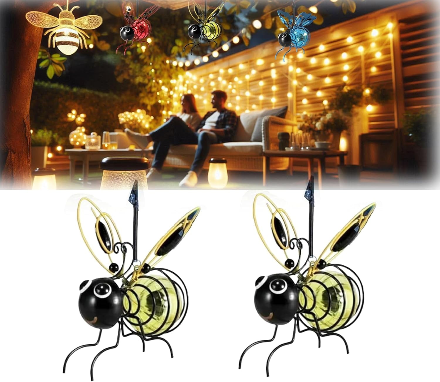 Solar Bee Lights Outdoor, Hanging Solar Bee Lights for Outside for ...