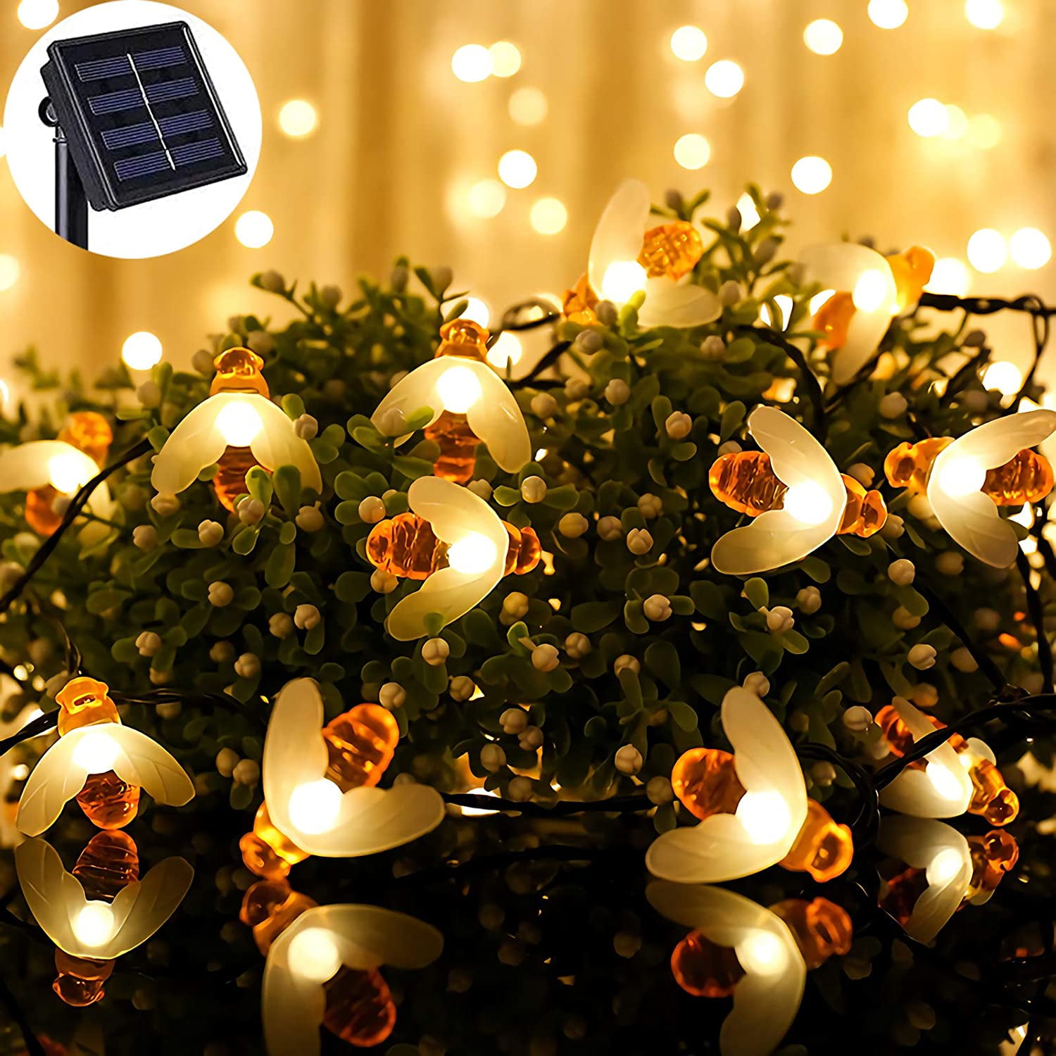 Solar Bee String Lights, 20 LED 5M Solar Bee String Lights 8 Modes ...