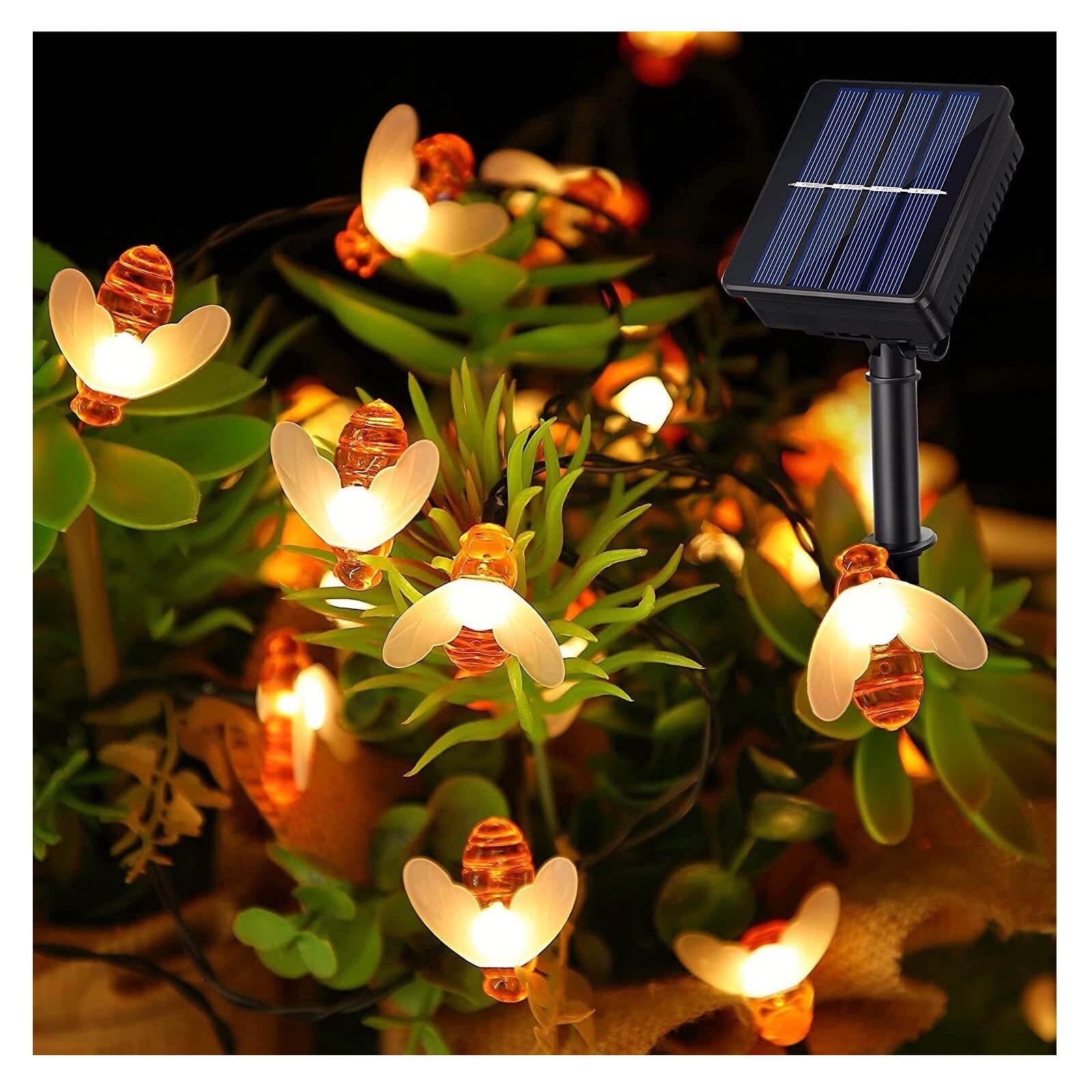 Solar Bee String Lights, 8 Modes Honey Bee Lights, Outdoor Patio Garden ...