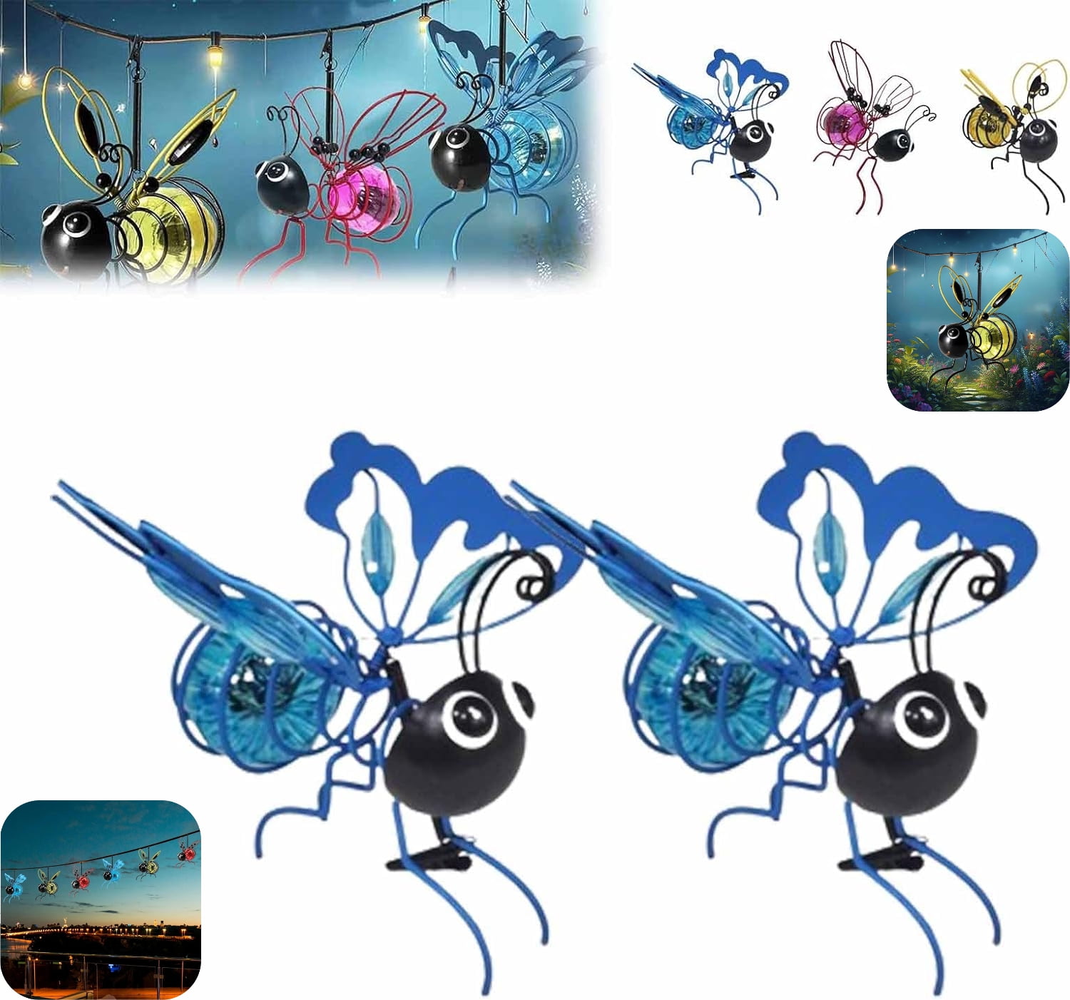 Solar Bees Lights Outdoor,2 Pack Outdoor Hanging Solar Bee Simulation ...