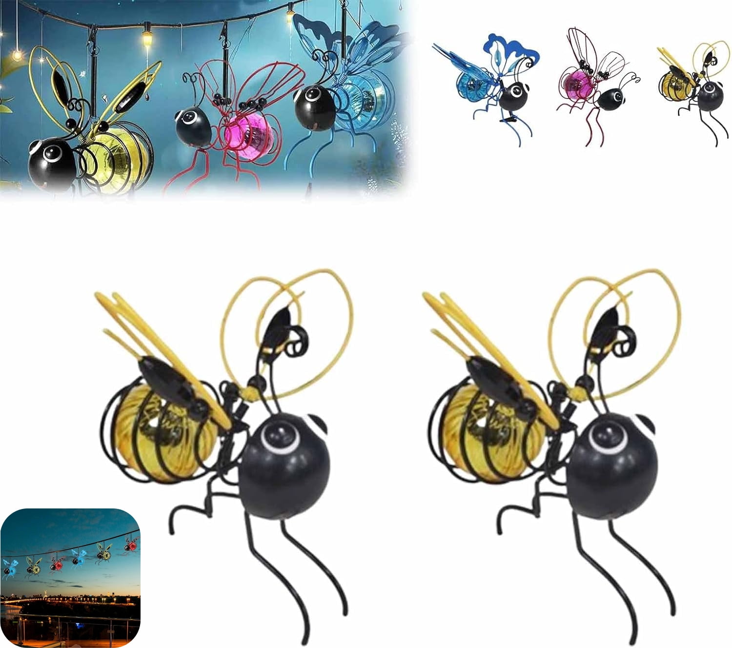Solar Bees Lights Outdoor,2 Pack Outdoor Hanging Solar Bee Simulation ...