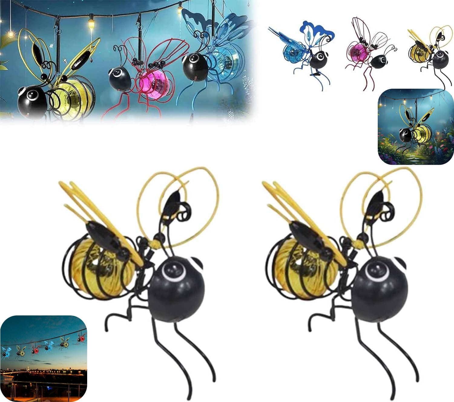 Solar Bees Lights Outdoor,2 Pack Outdoor Hanging Solar Bee Simulation ...