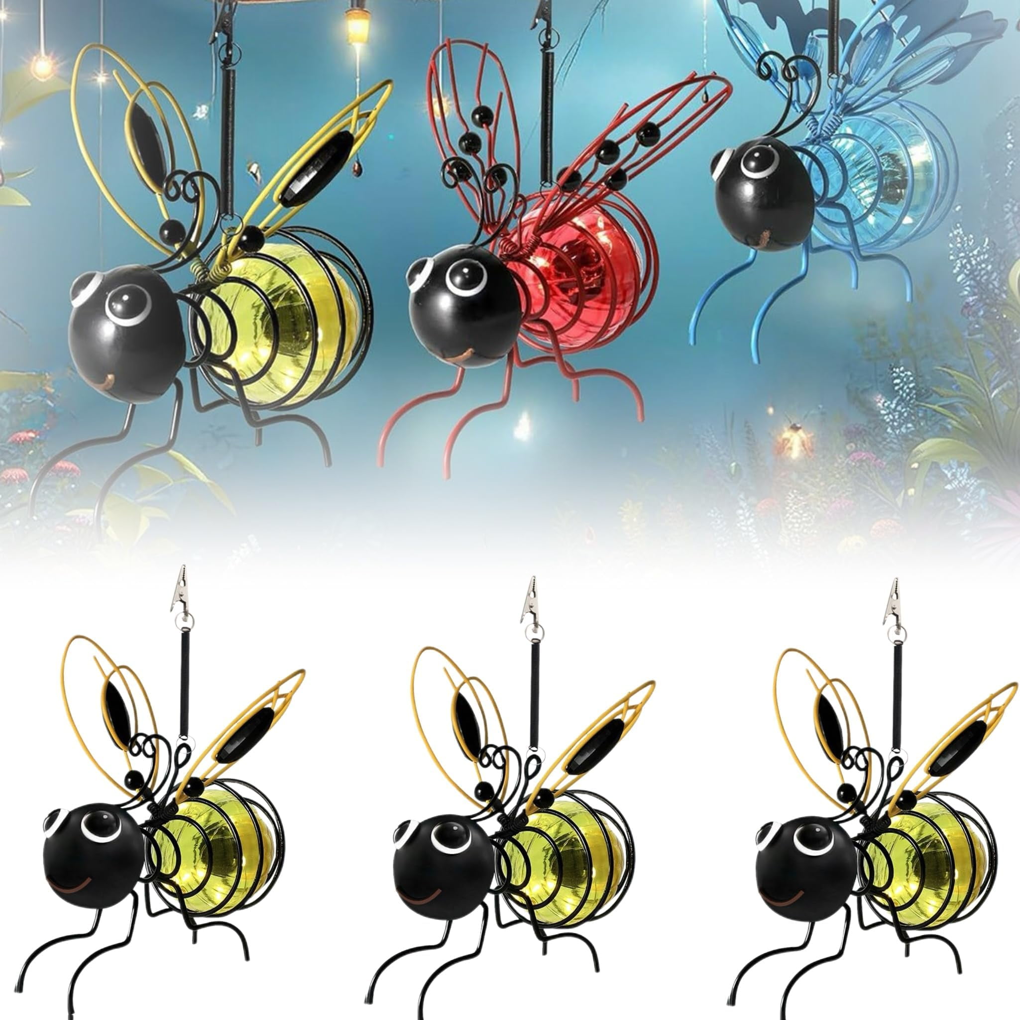 Solar Bees Lights Outdoor, 2025 Upgraded Hanging Solar Bee Garden ...