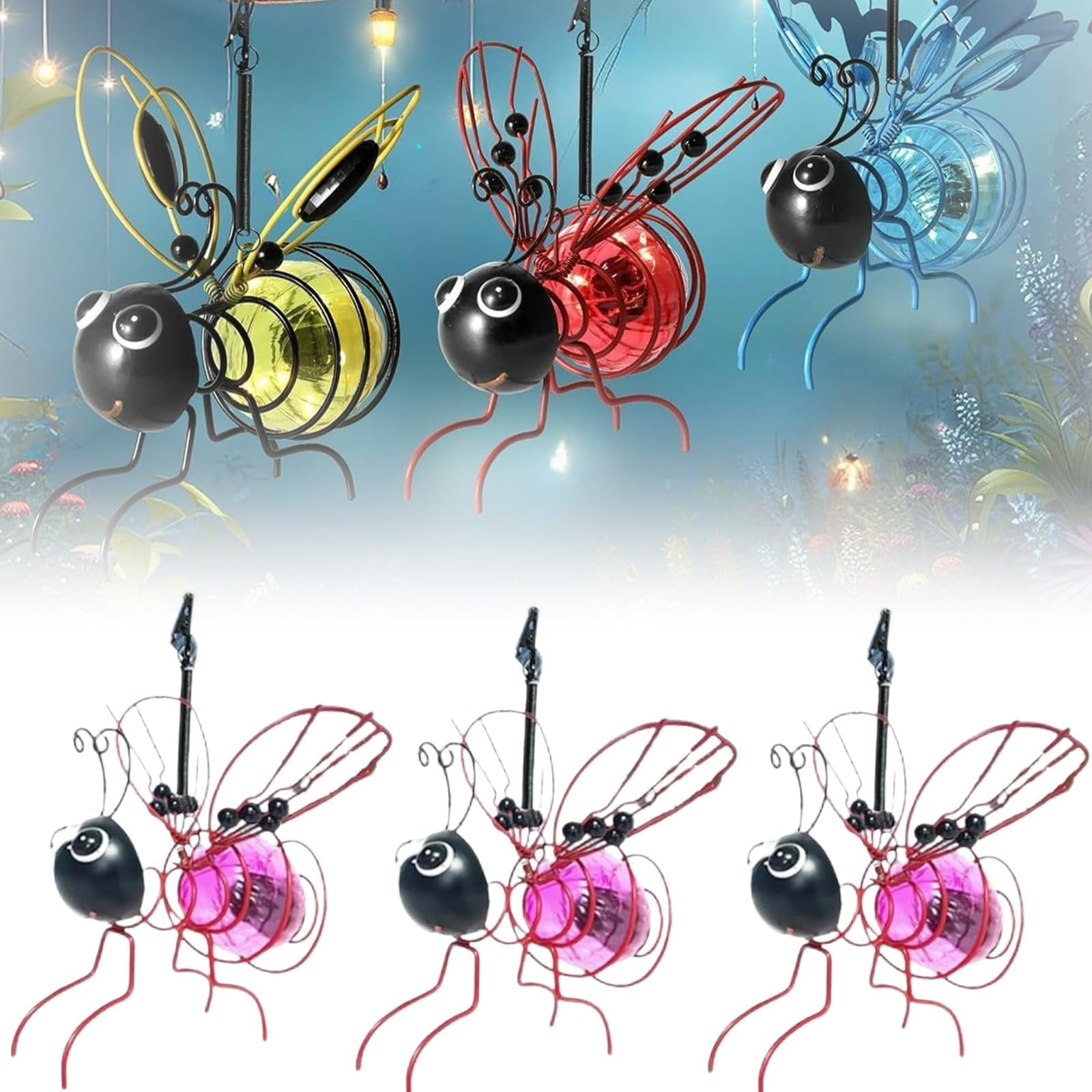 Solar Bees Lights Outdoor, 2025 Upgraded Hanging Solar Bee Garden ...