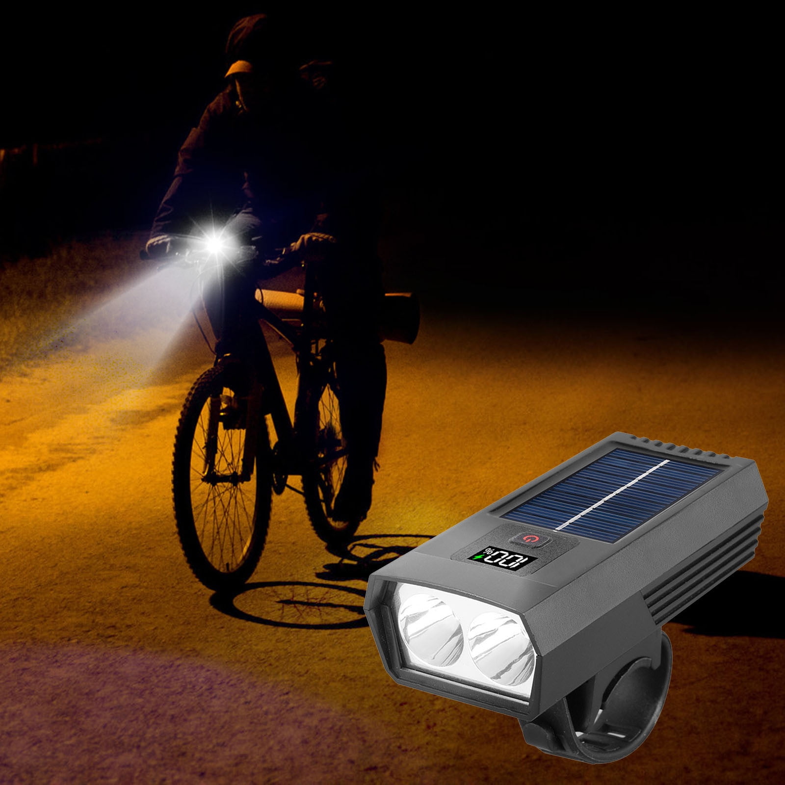 Solar Bike Light Bicycle Solar Headlight Usb-C Rechargeable 8h Runtime ...