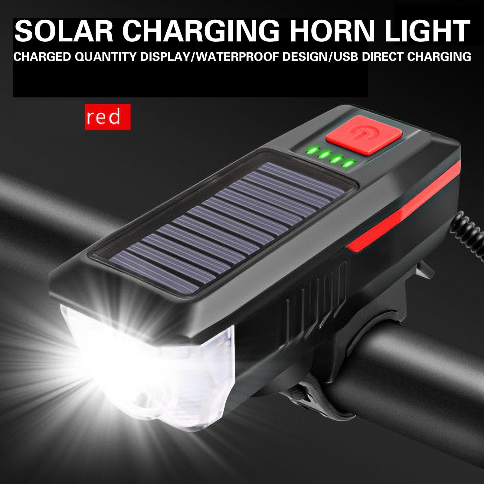 Solar Bike Light - USB Rechargeable & Solar Powered Headlight High ...