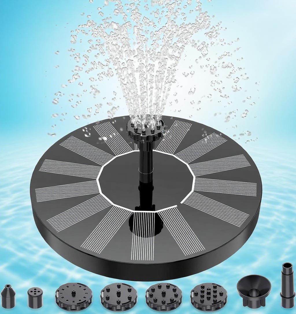 Solar Bird Bath Fountain with 6 Nozzles & Brackets, Floating Solar ...