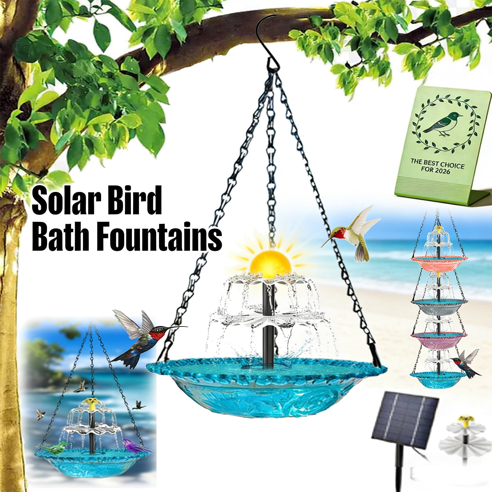 Solar Bird Bath Fountains with Solar Pump, Hanging Cascading Outdoor ...