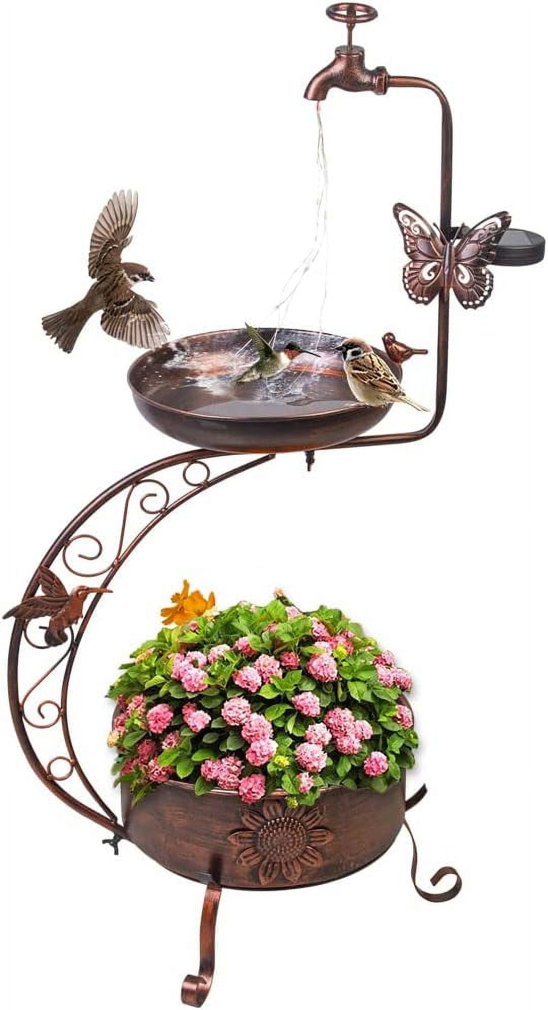 Solar Bird Baths for Outdoors, Metal Birdbath with Flower Planter ...