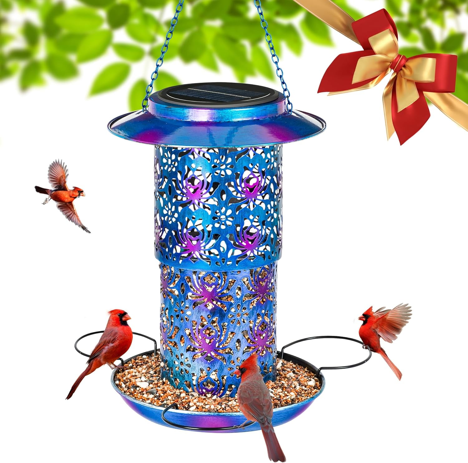 Solar Bird Feeder for Outdoors Hanging, Metal Wild Cardinals Garden ...