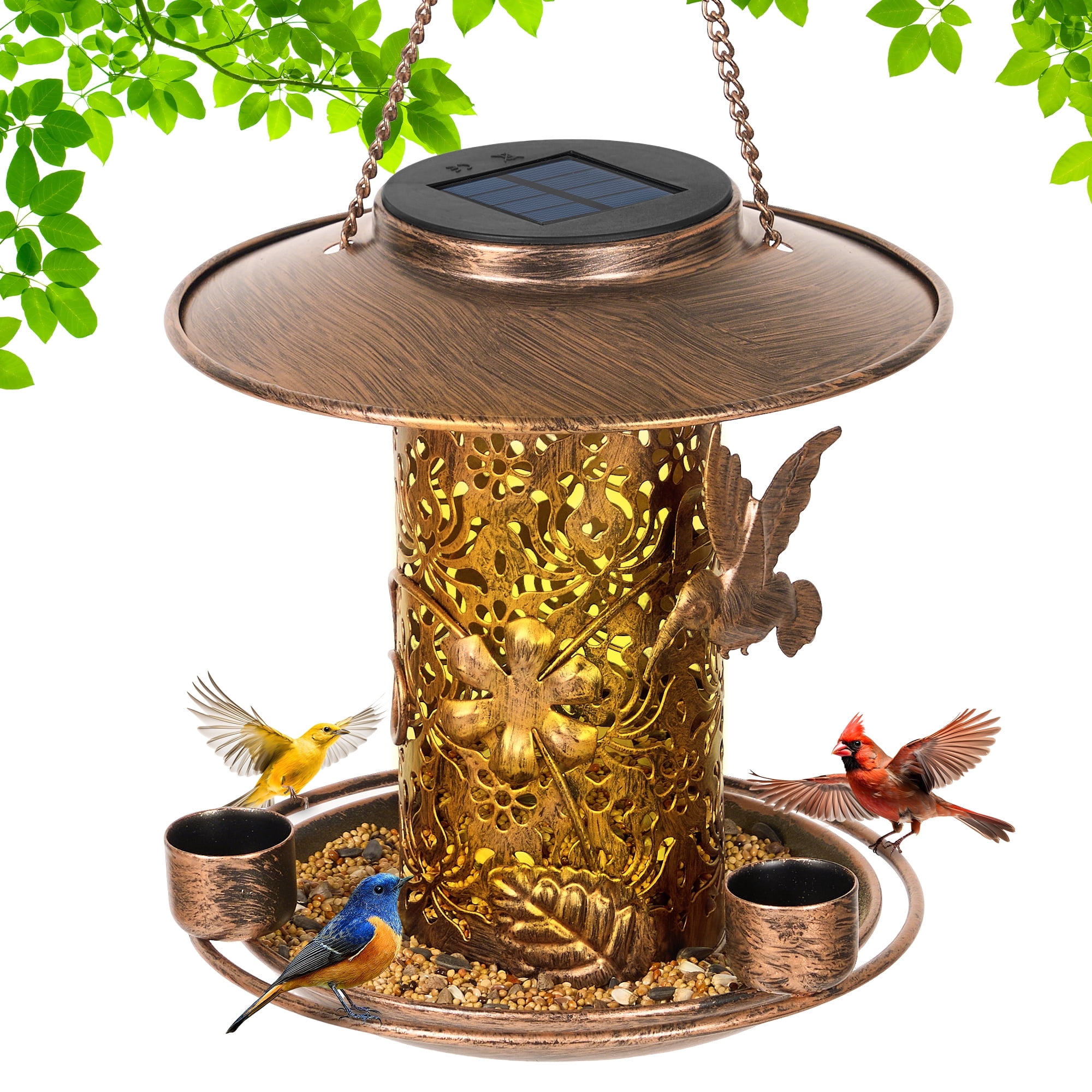 Naipo Solar Wild Bird Feeder for Outdoors Hanging, Metal Bird Feeder ...