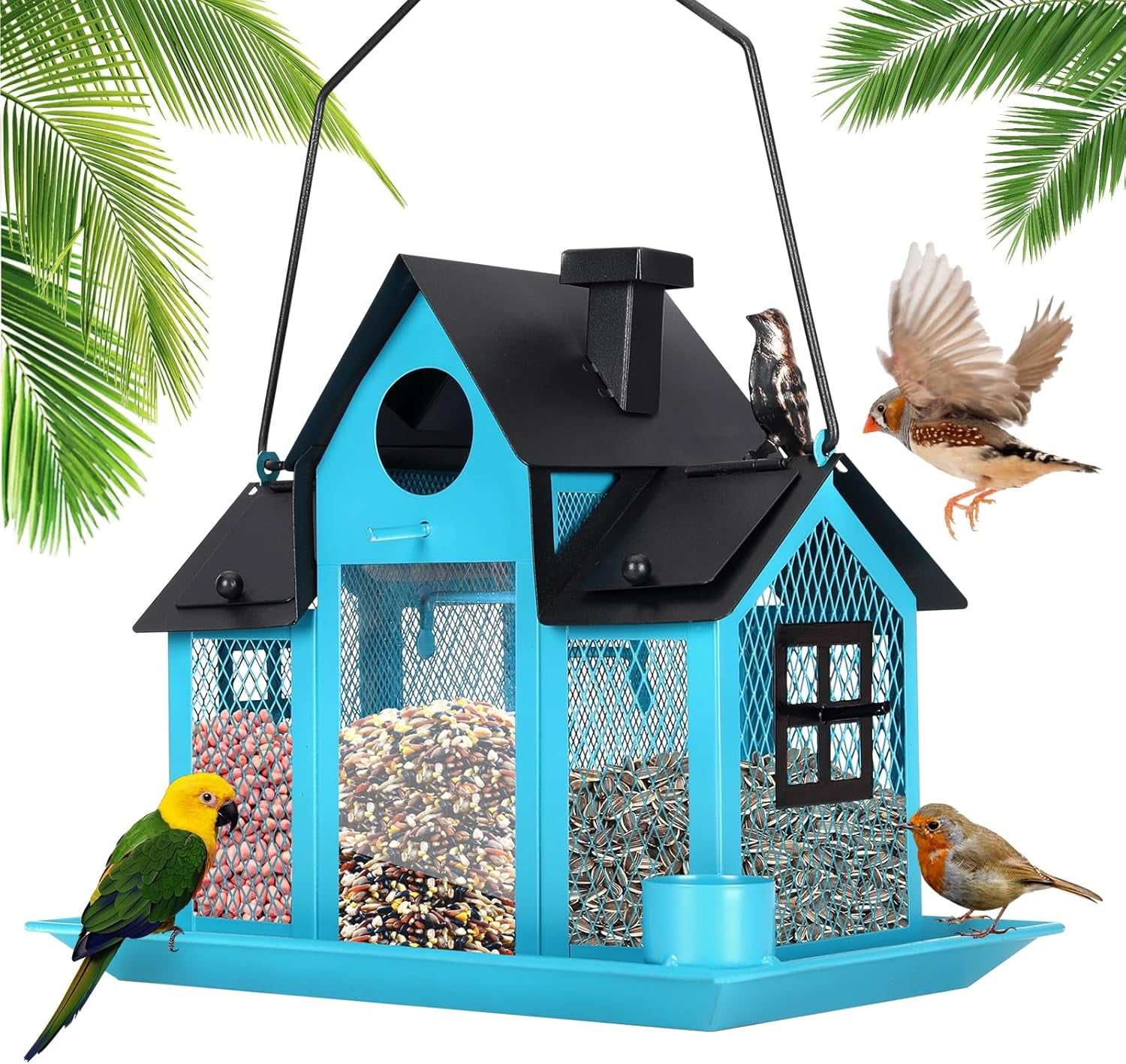 Solar Bird Feeders House for Outside Hanging, Metal Wild Bird Feeder ...