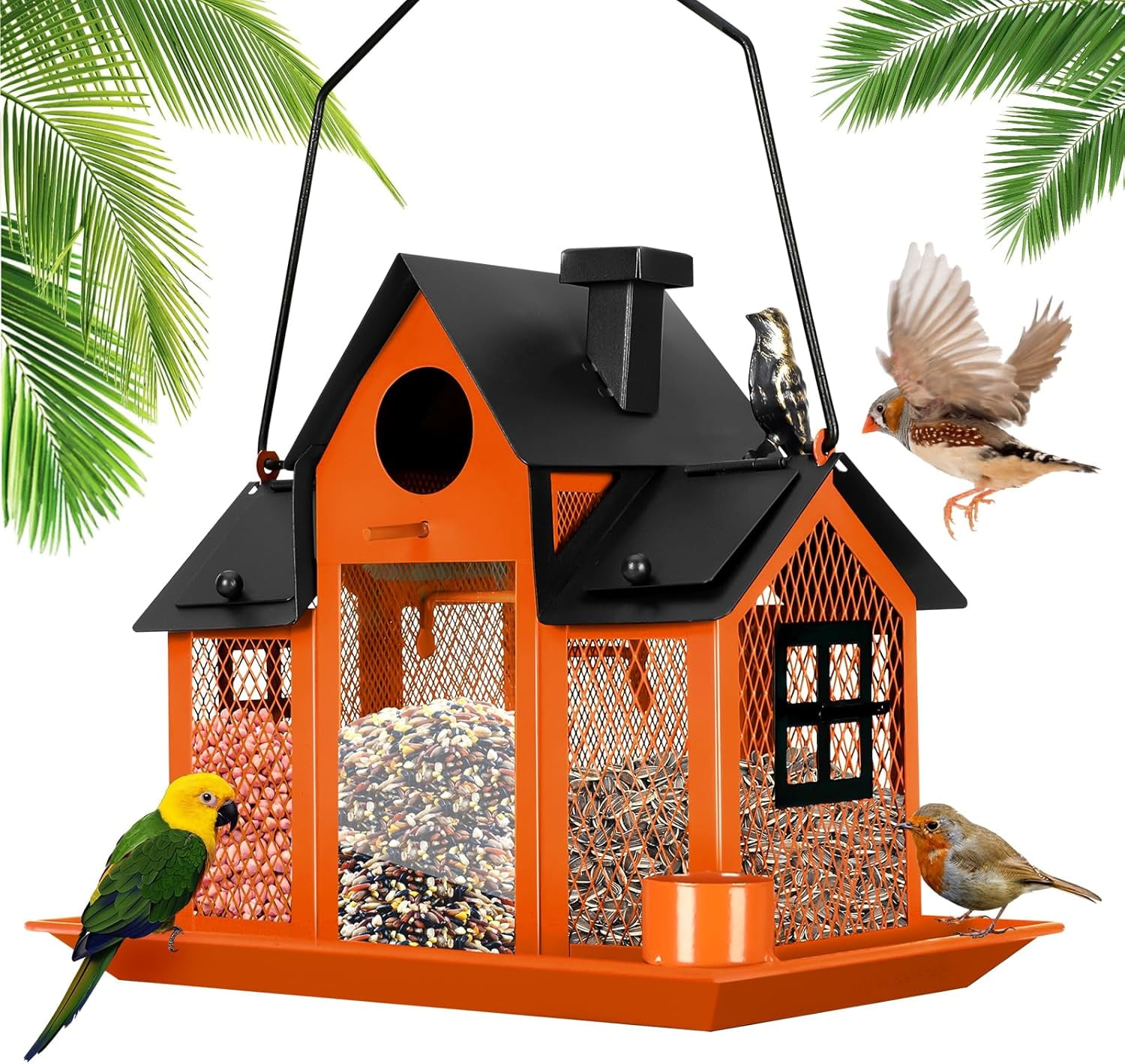 Solar Bird Feeders House for Outside Hanging, Metal Wild Bird Feeder ...