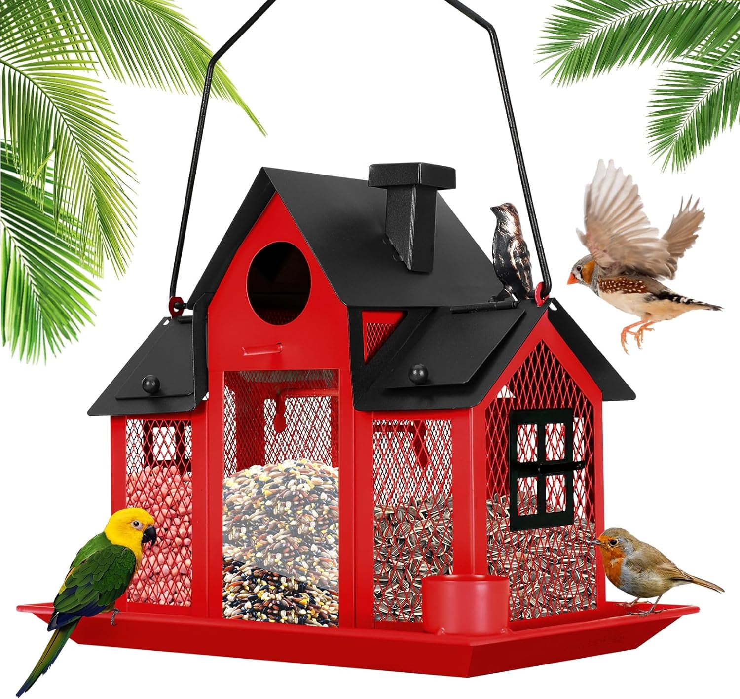 Solar Bird Feeders House for Outside Hanging, Metal Wild Bird Feeder ...