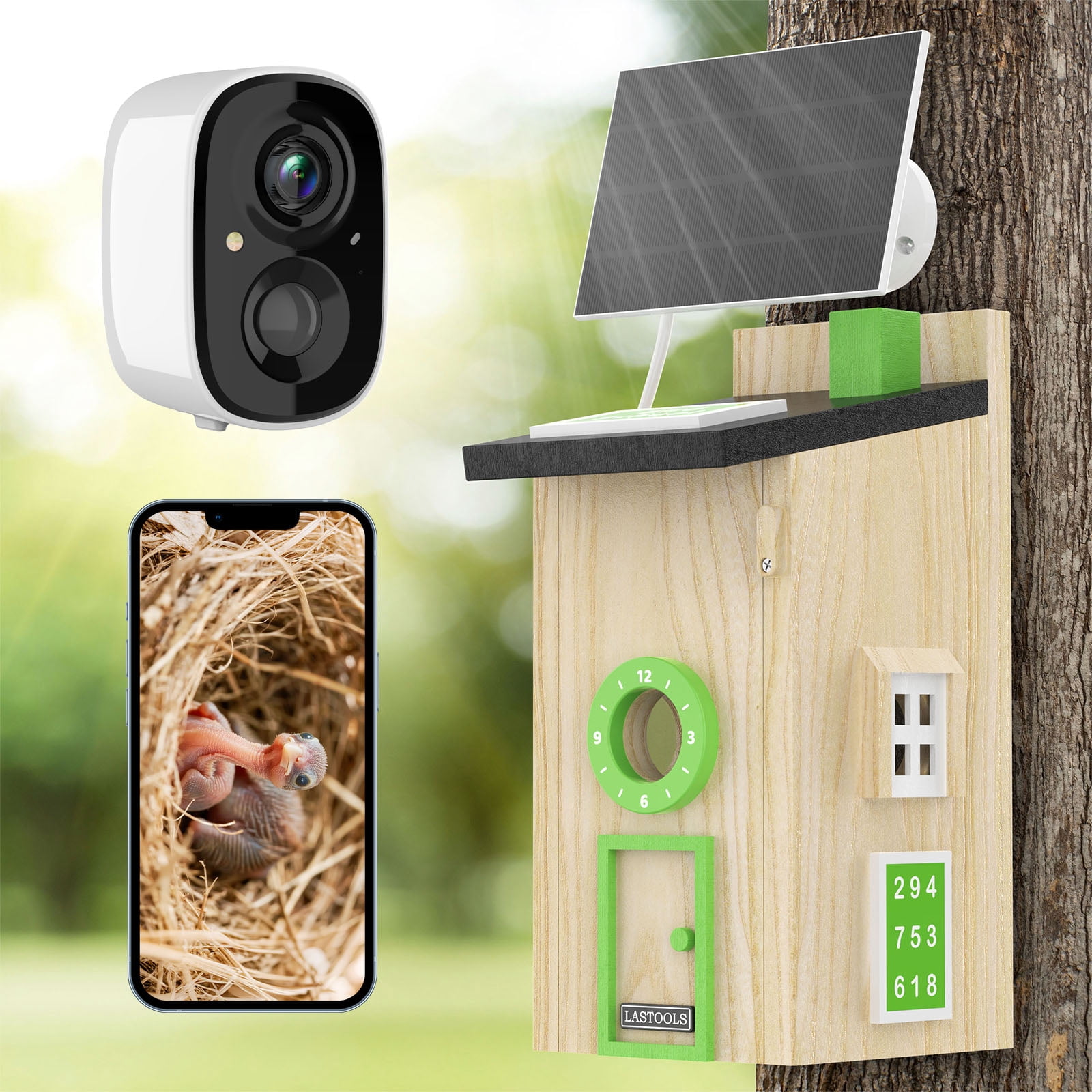 Solar Bird House with Camera - 2K HD Wooden Smart Birdnest Watch Birds ...