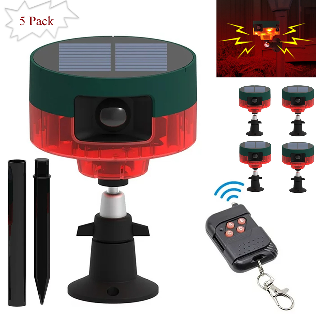 Solar Bird Repeller 5 Pack Wireless Remote Animal Repeller 360 ...