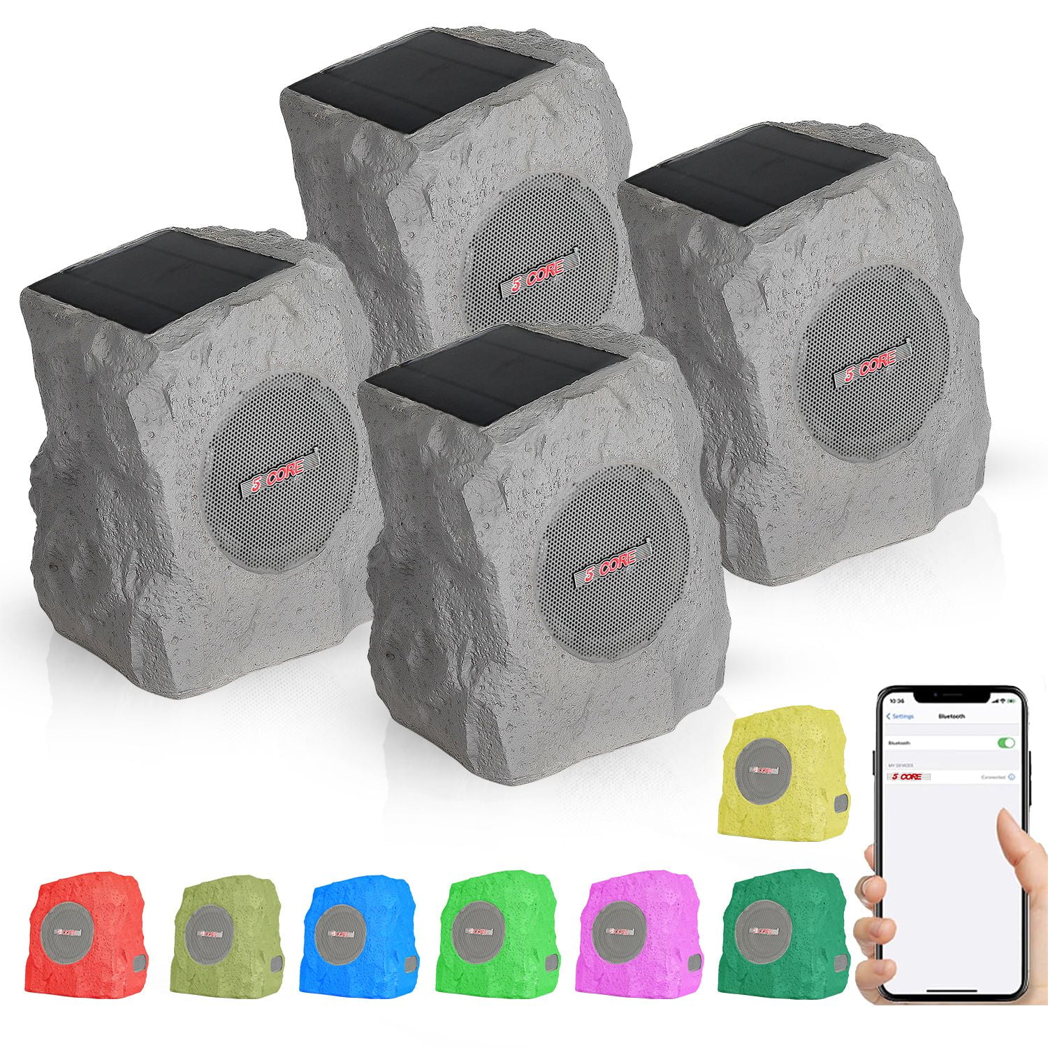 5 Core Rock Speaker 4Pcs Outdoor Garden Speakers Solar & USB Charging ...