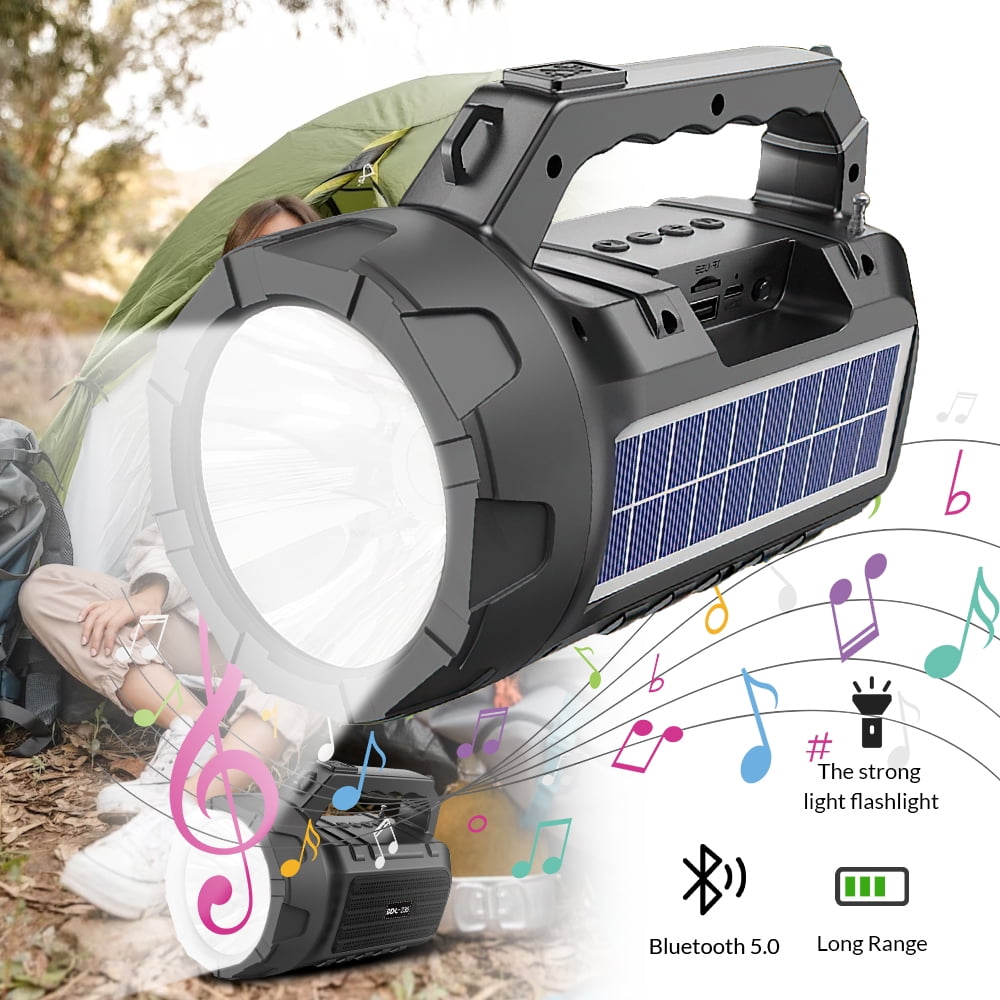 Solar Bluetooth Speaker with Flashlight, Wireless Portable Speaker ...