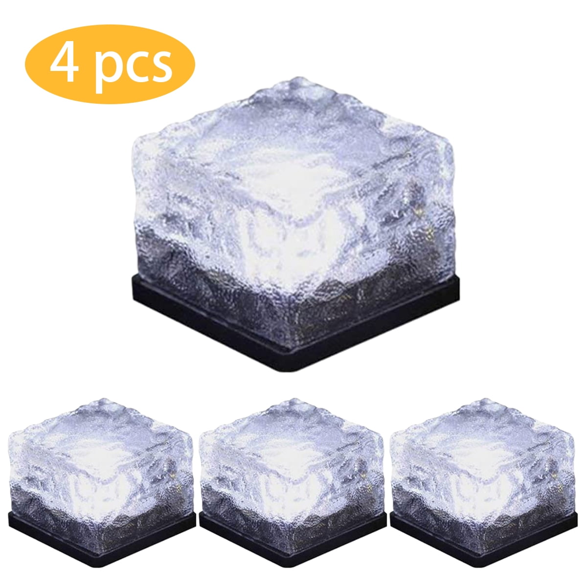TiokMc 4 Pack Solar Glass Brick Lights, LED Ice Cube Rock Lamps for ...