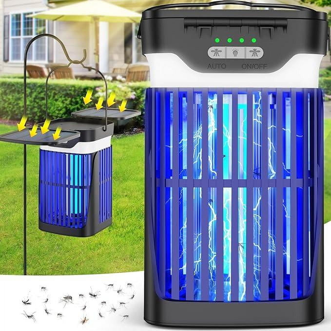 Solar Bug Zapper 4200V Electric Mosquito Killer with Dual Folding Solar ...
