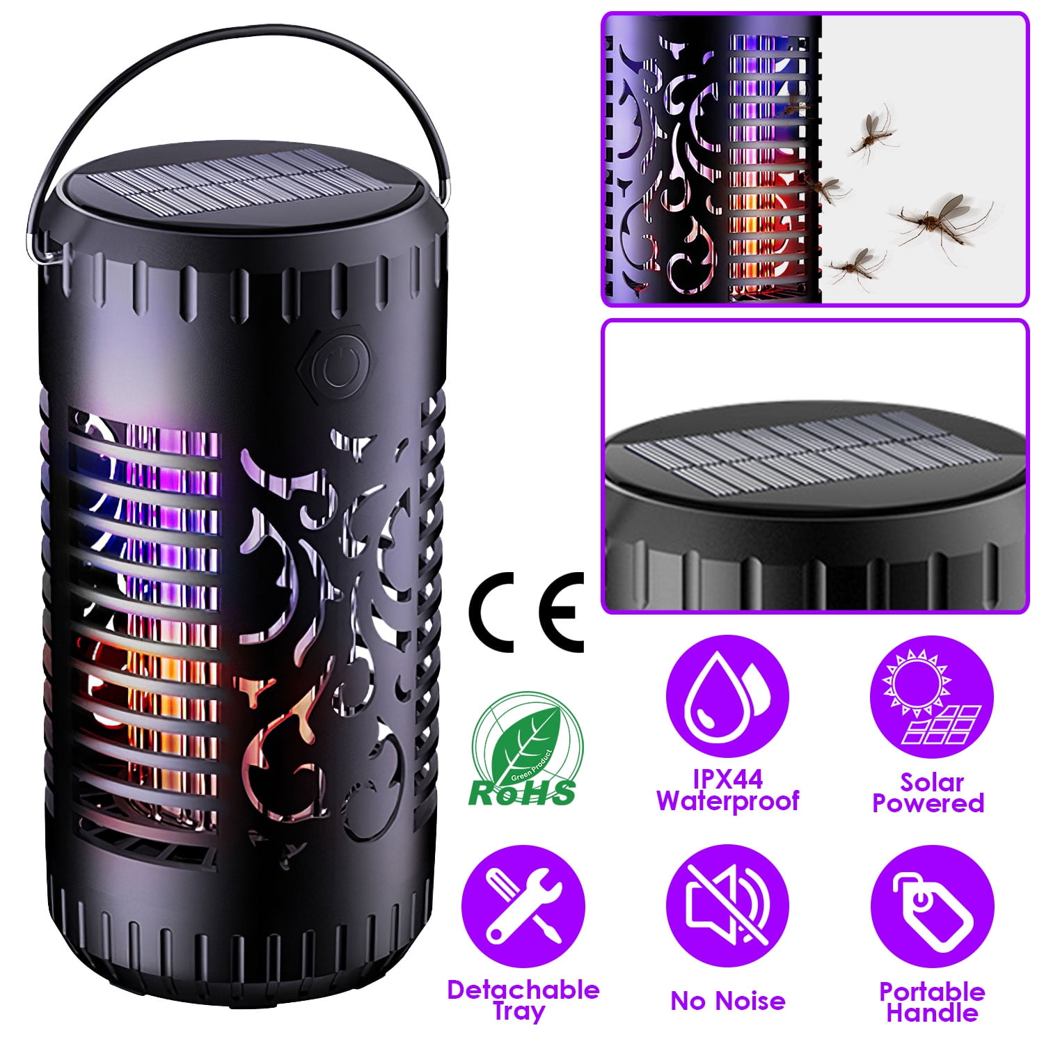 Solar Bug Zapper Garden Flame Flying Insect Killer Lamp Torch Mosquito ...