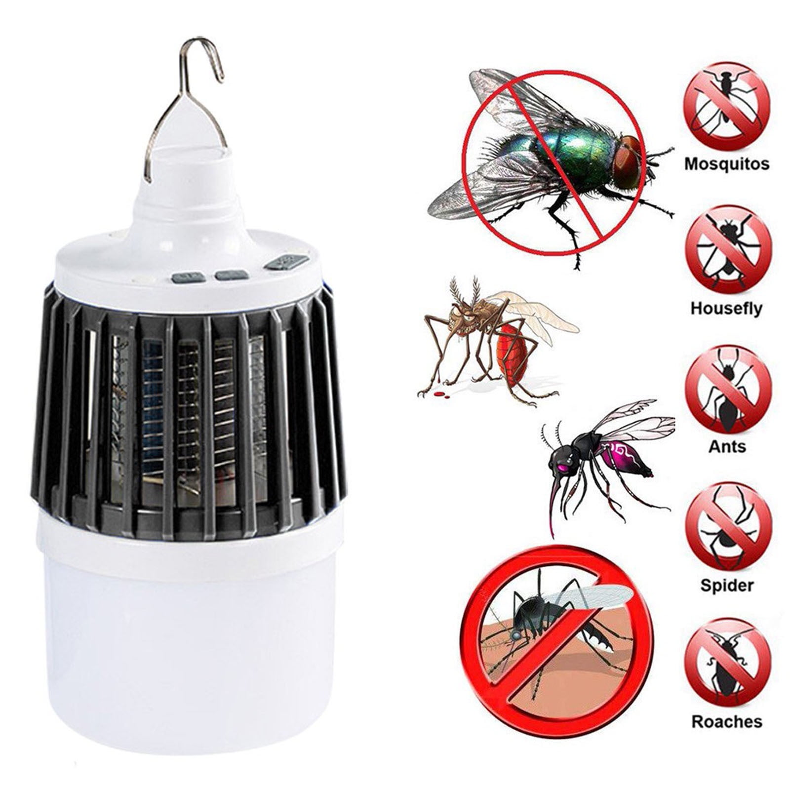 Solar Bug Zapper Light Bulb 3 in 1 Mosquitoes Killer USB Rechargeable ...