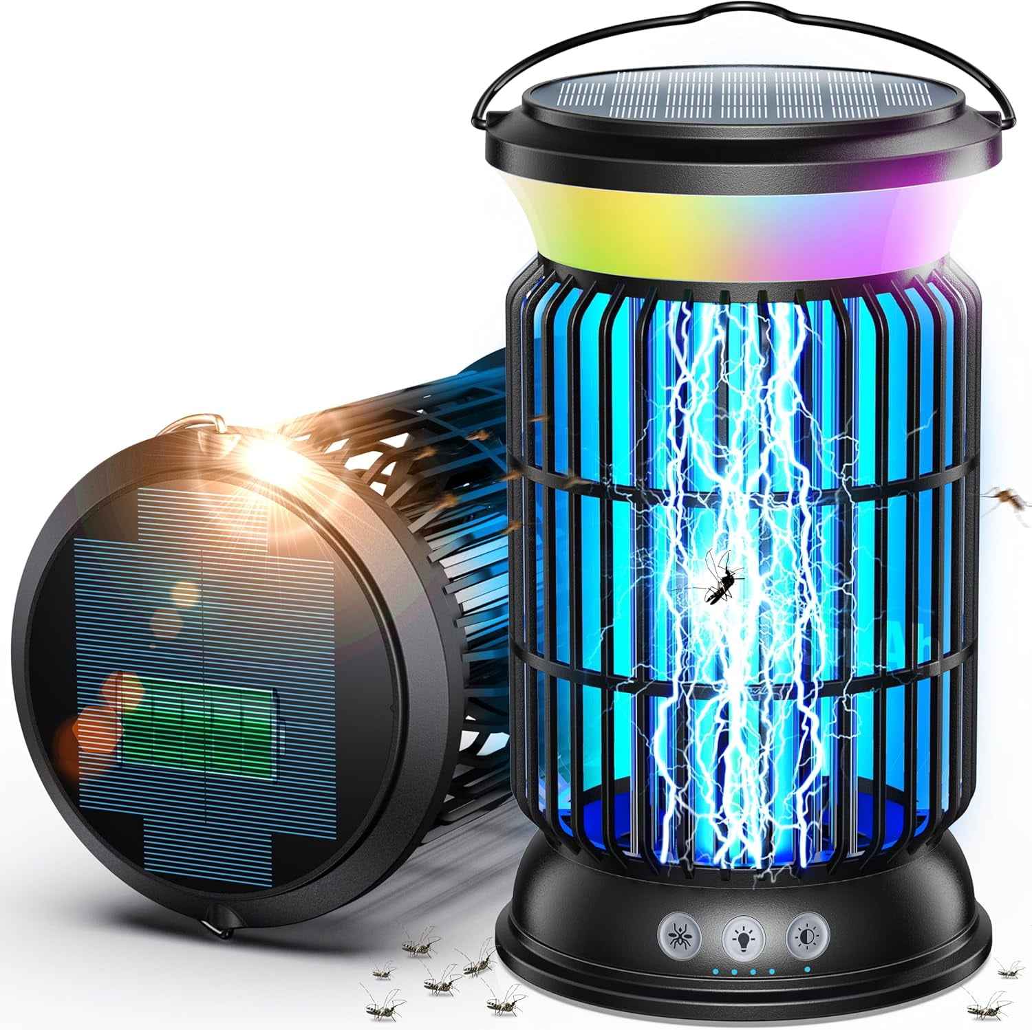 Solar Bug Zapper Outdoor, 4200V Effective Mosquito Zapper, 4-in-1 ...