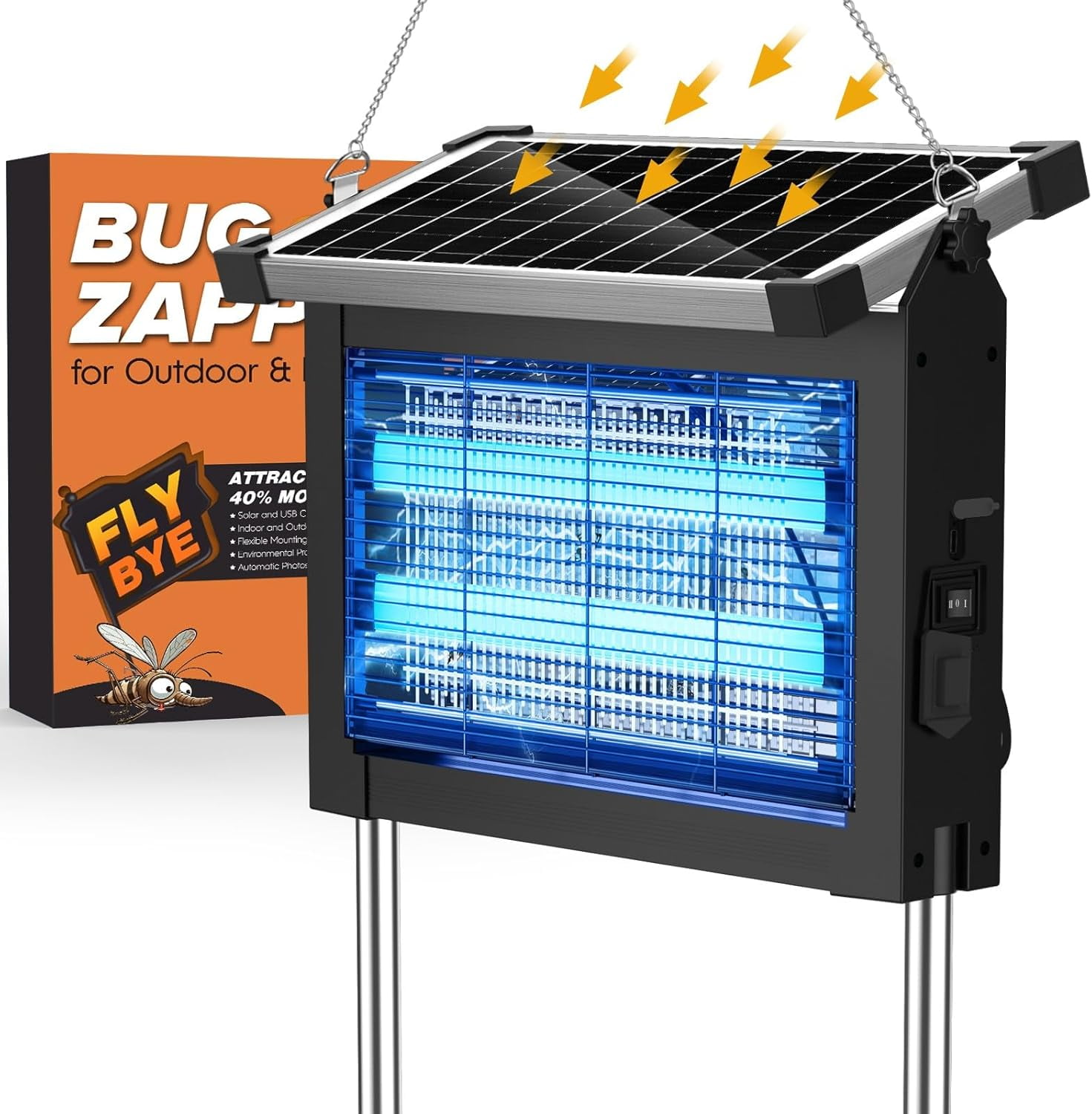 Solar Bug Zapper Outdoor, 4500V Rechargeable Mosquito Zapper 4000mAh ...