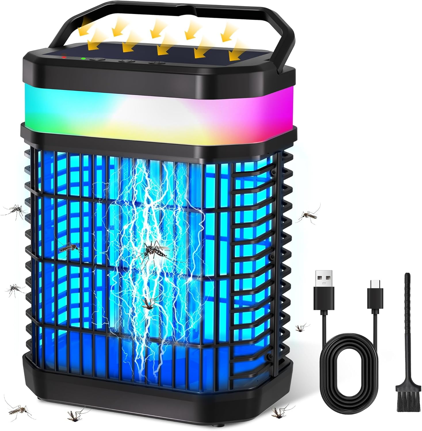 Solar Bug Zapper Outdoor Indoor, Rechargeable Mosquito Zapper with RGB ...