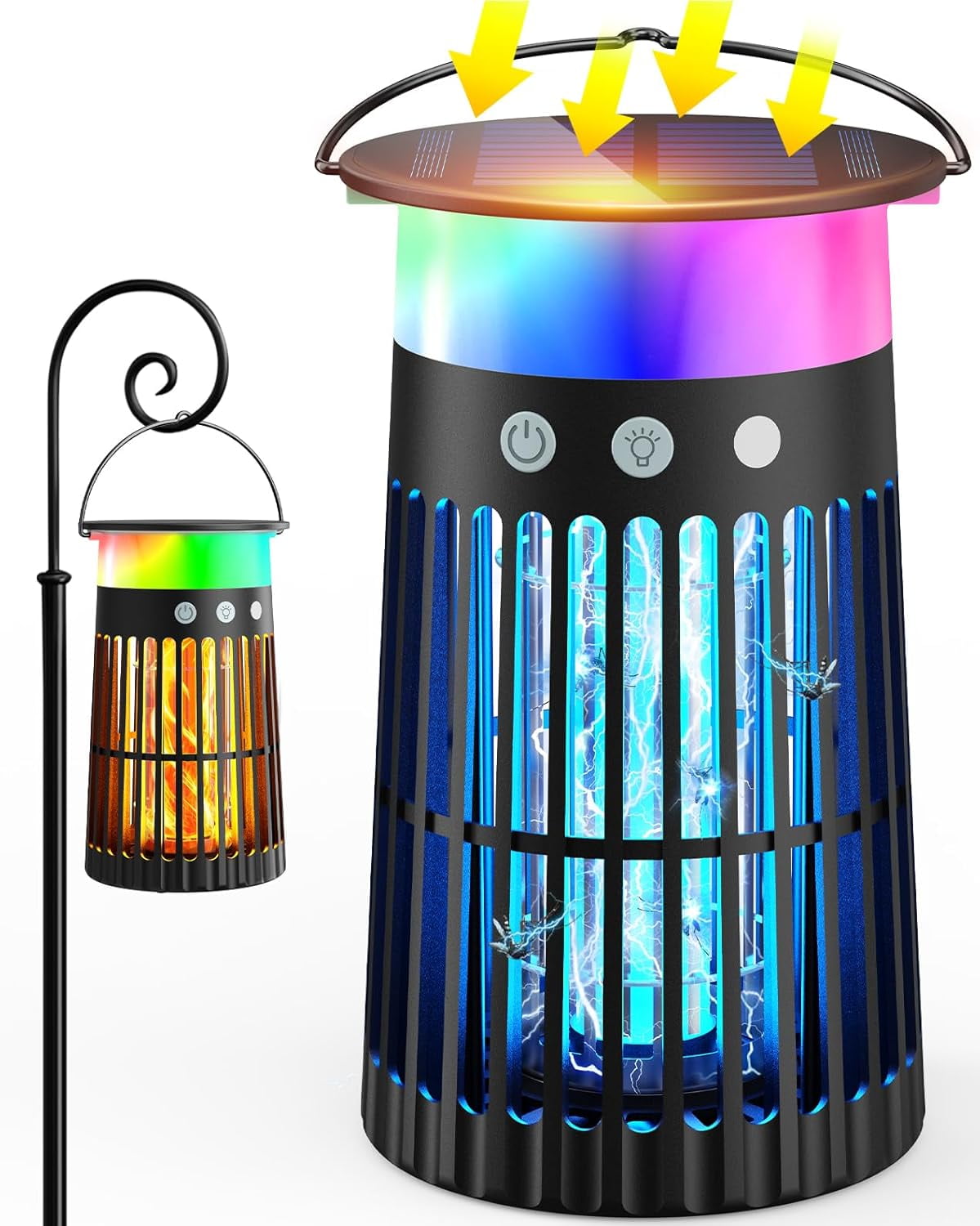 Solar Bug Zapper Outdoor, Mosquito Killer w/Flame & RGB Light, 4200V ...