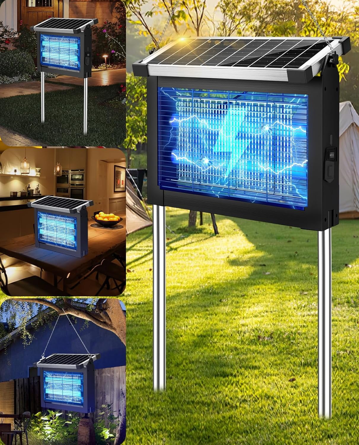 Solar Bug Zapper Outdoor, PhatroyYee Mosquito Zapper 4500V, Waterproof ...