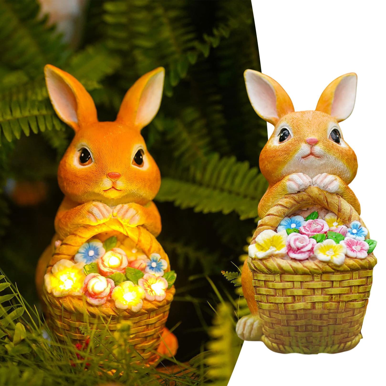 Solar Bunny with Basket Ornament - LED Light-Up Rabbit Figurine for ...