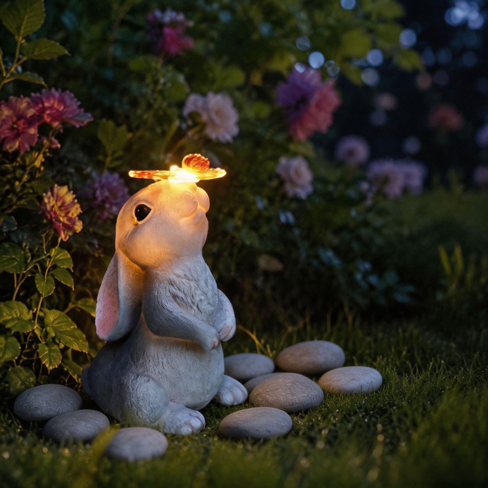 Solar Bunny Garden Statue Light Outdoor Decorative Lamp With LED Auto ...
