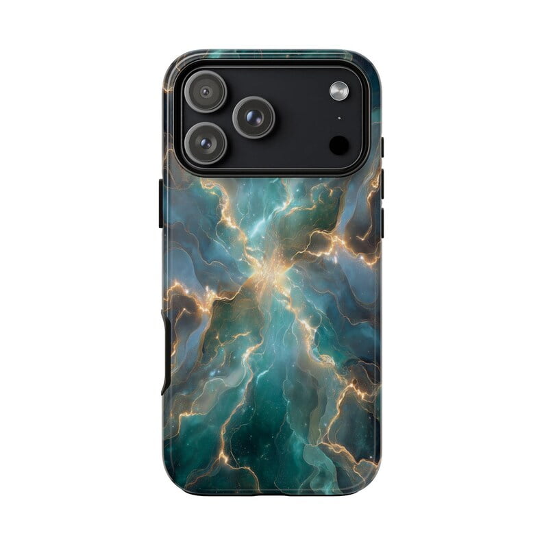 Solar Burst Teal Explosion Marble Swirl Art Case for iPhone 17 16 15 14 ...