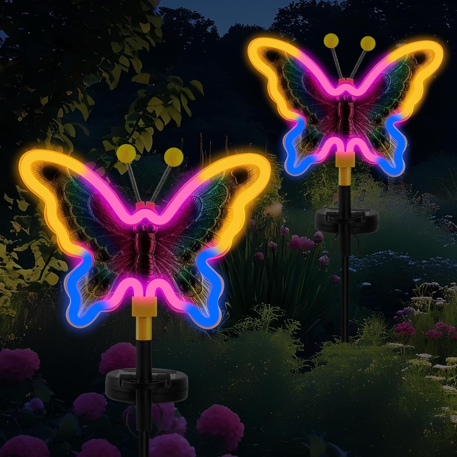 Solar Butterfly Lights,Solar Garden Decor, Outdoor Garden neon Lights ...