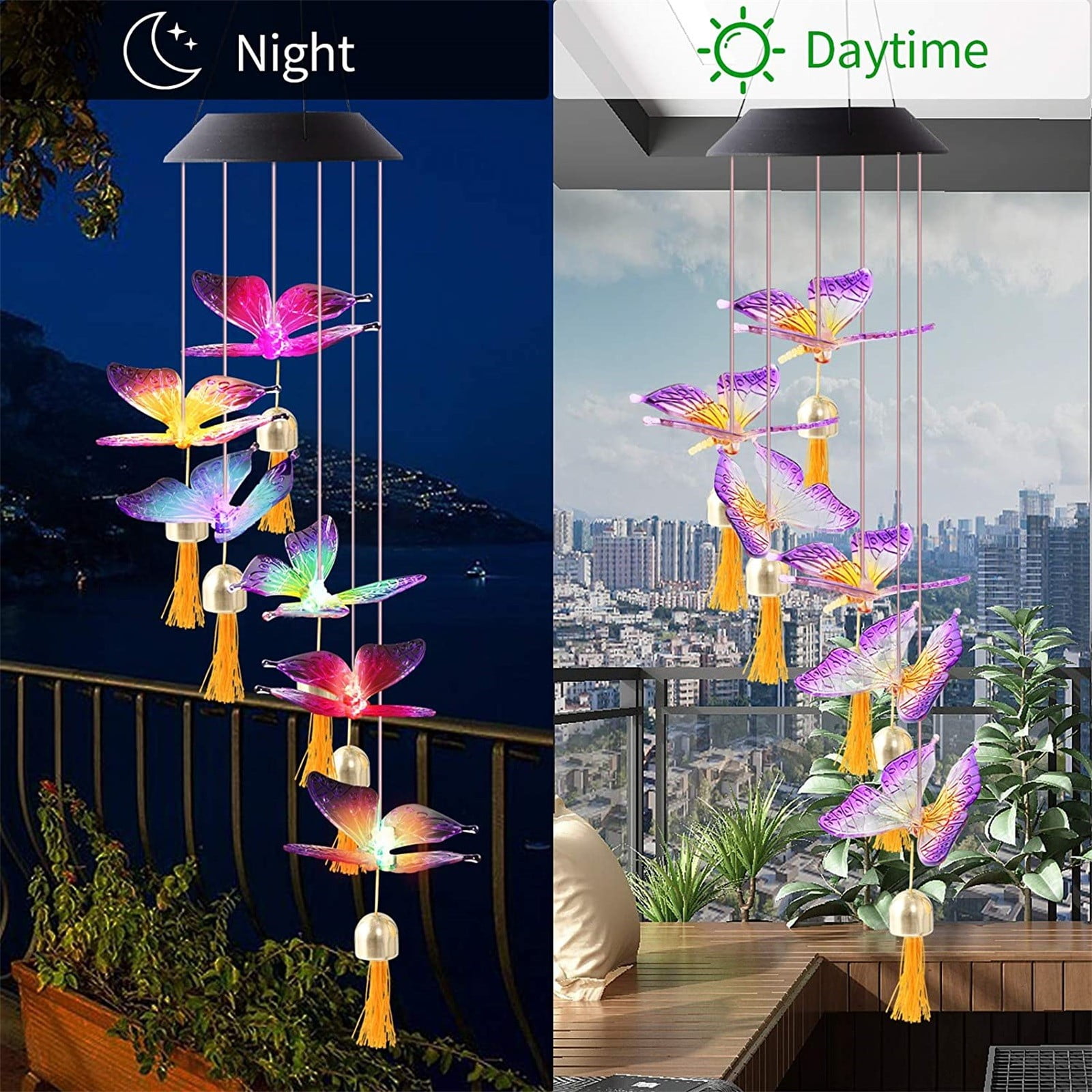 Solar Butterfly Wind Chimes, Dynamic Color Changing Wind Chime ...