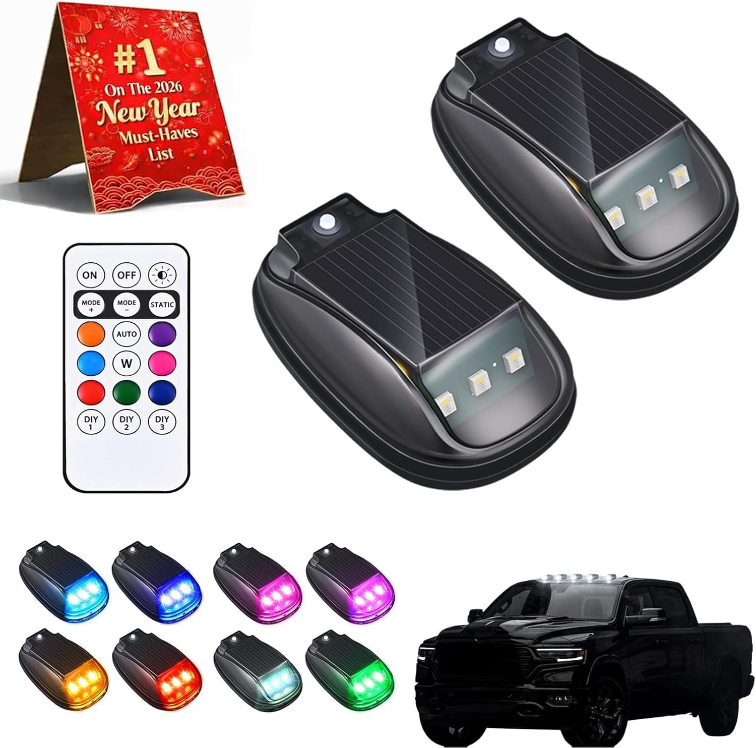 Solar Cab Lights, 2026 Solar Car Roof RGB Strobe Light with Remote for ...