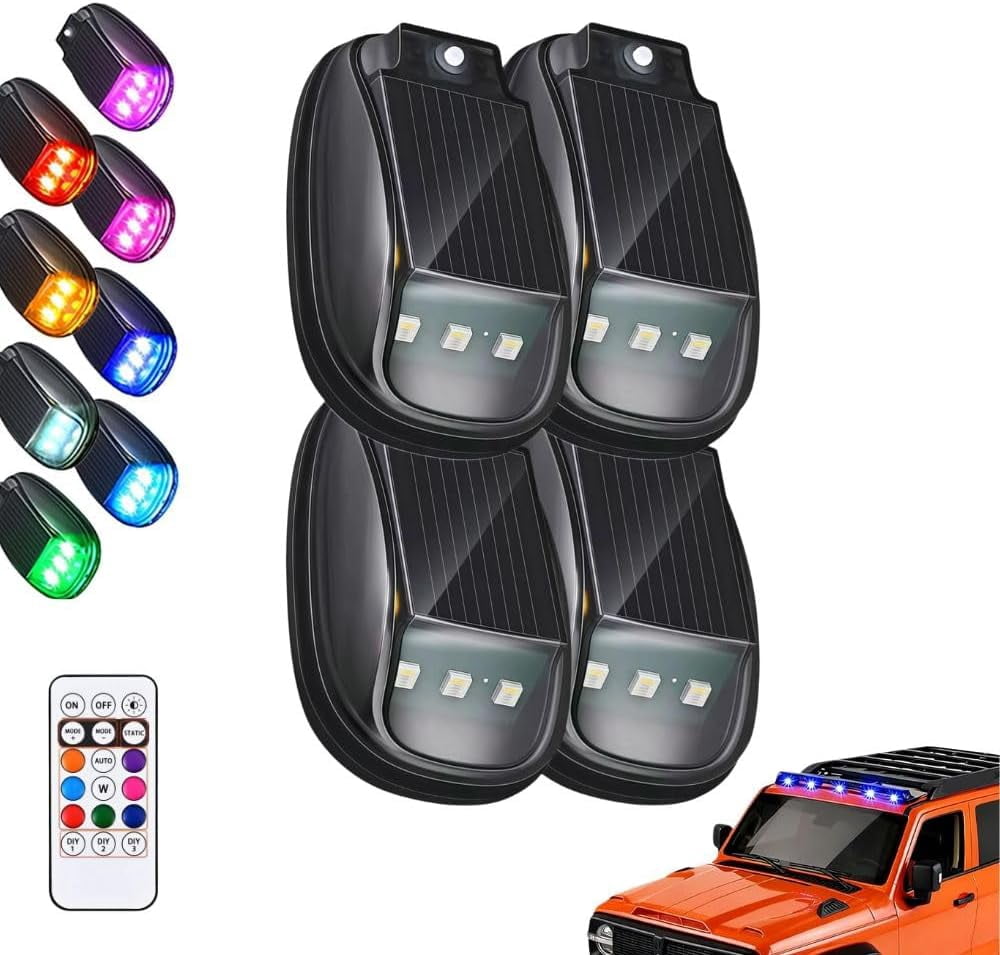 Solar Cab Lights Wireless for Truck, No Drill RGB Solar Car Roof Lights ...