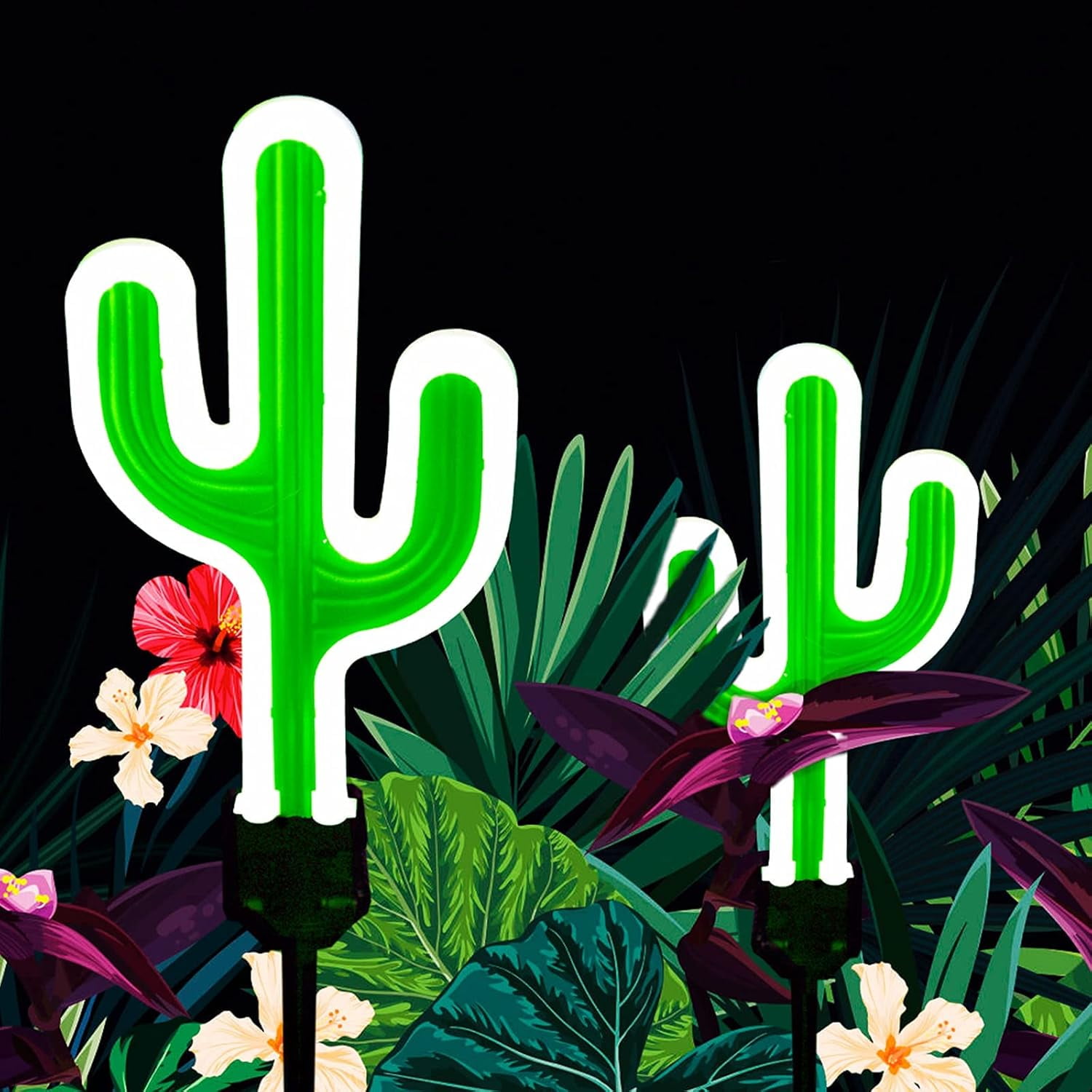 Solar Cactus Neon Lights Outdoor Decor- 2 Pack 41.3 In Gifts for Mom ...