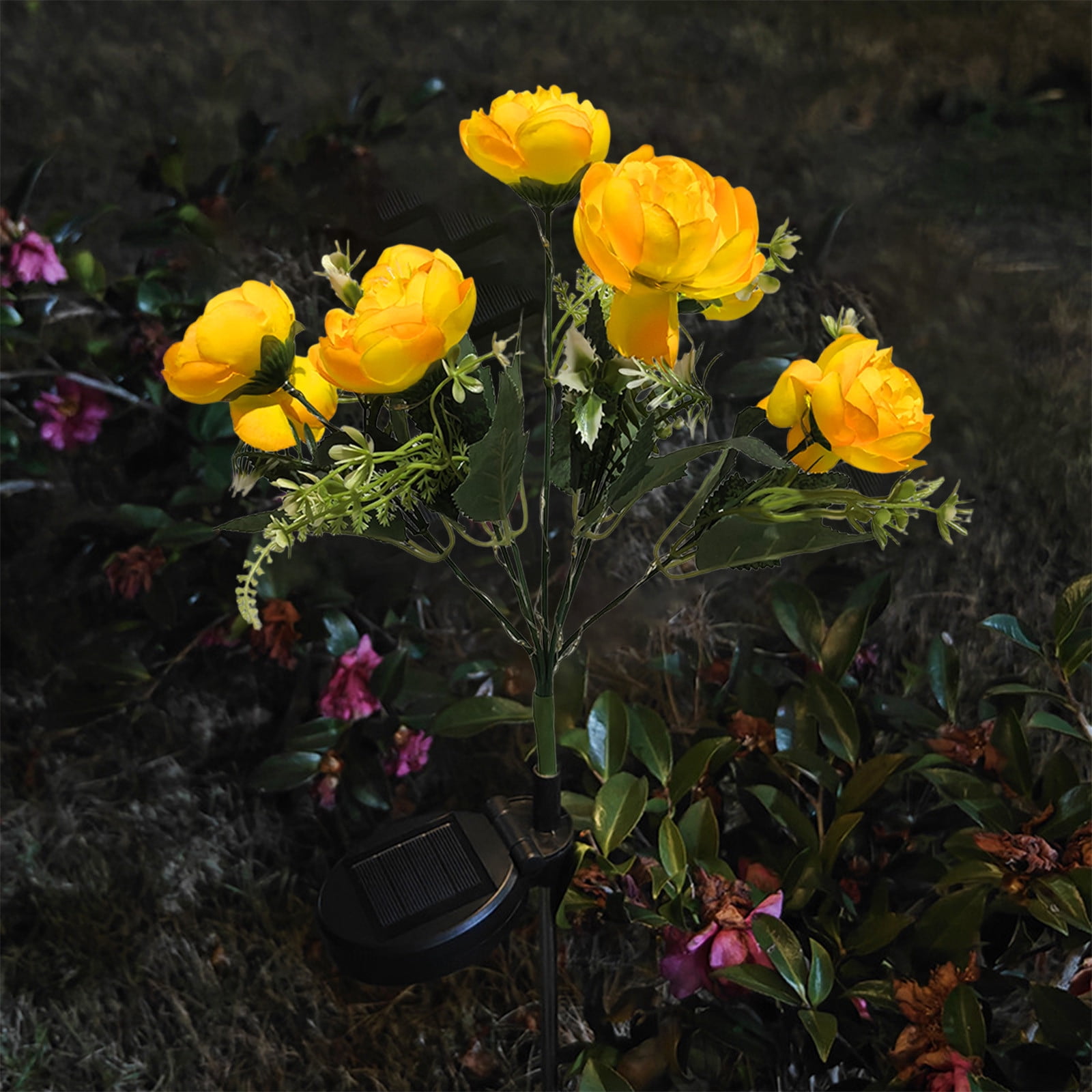 Solar Camellia Garden Lights - 7 Lifelike Buds, Warm White LED ...