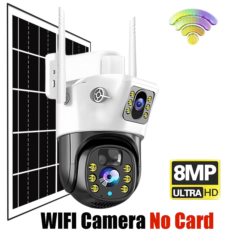 Solar Camera 8MP 4K WiFi Dual Lens Dual Screen CCTV Monitor PIR Body ...