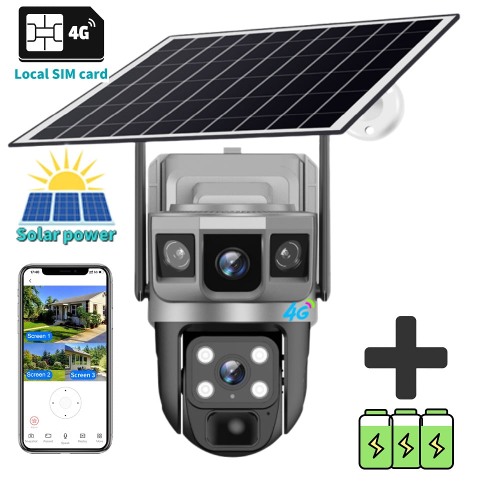 Solar Camera Outdoor 12MP Triple HD Night Vision 4G SIM Card WiFi IP ...