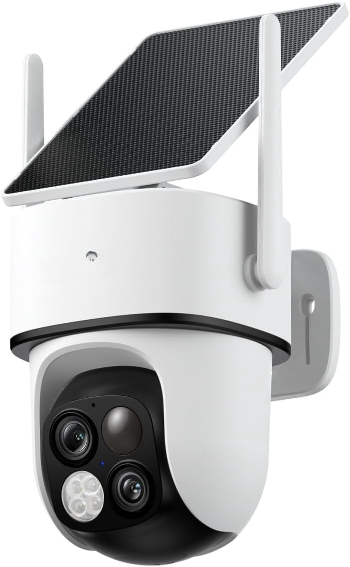 Solar Camera Outdoor - 360?PTZ Cameras for with Dual Lens, Solar Panel ...