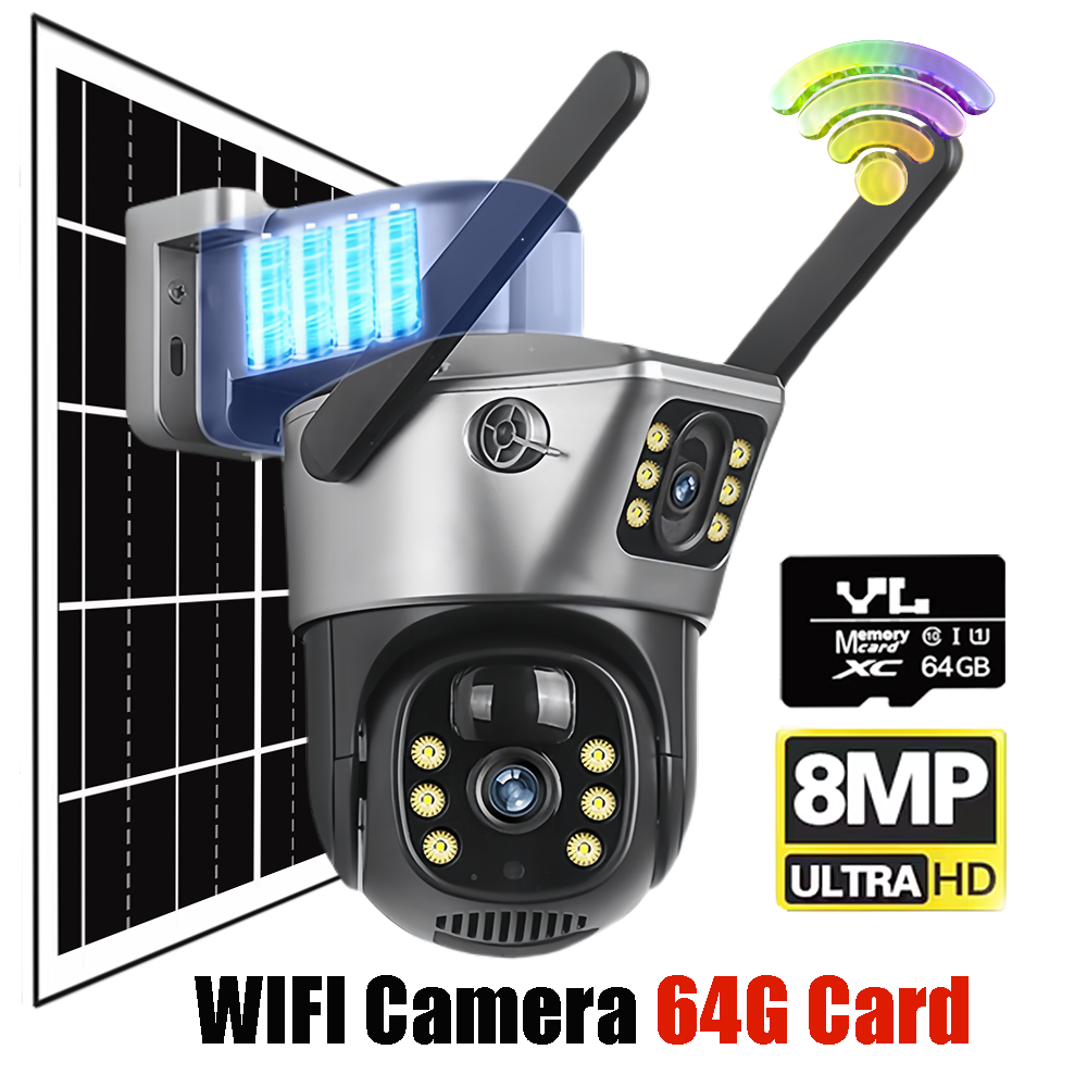 Solar Camera PIR Outdoor Battery Dual Lens Surveillance WiFi IP ...