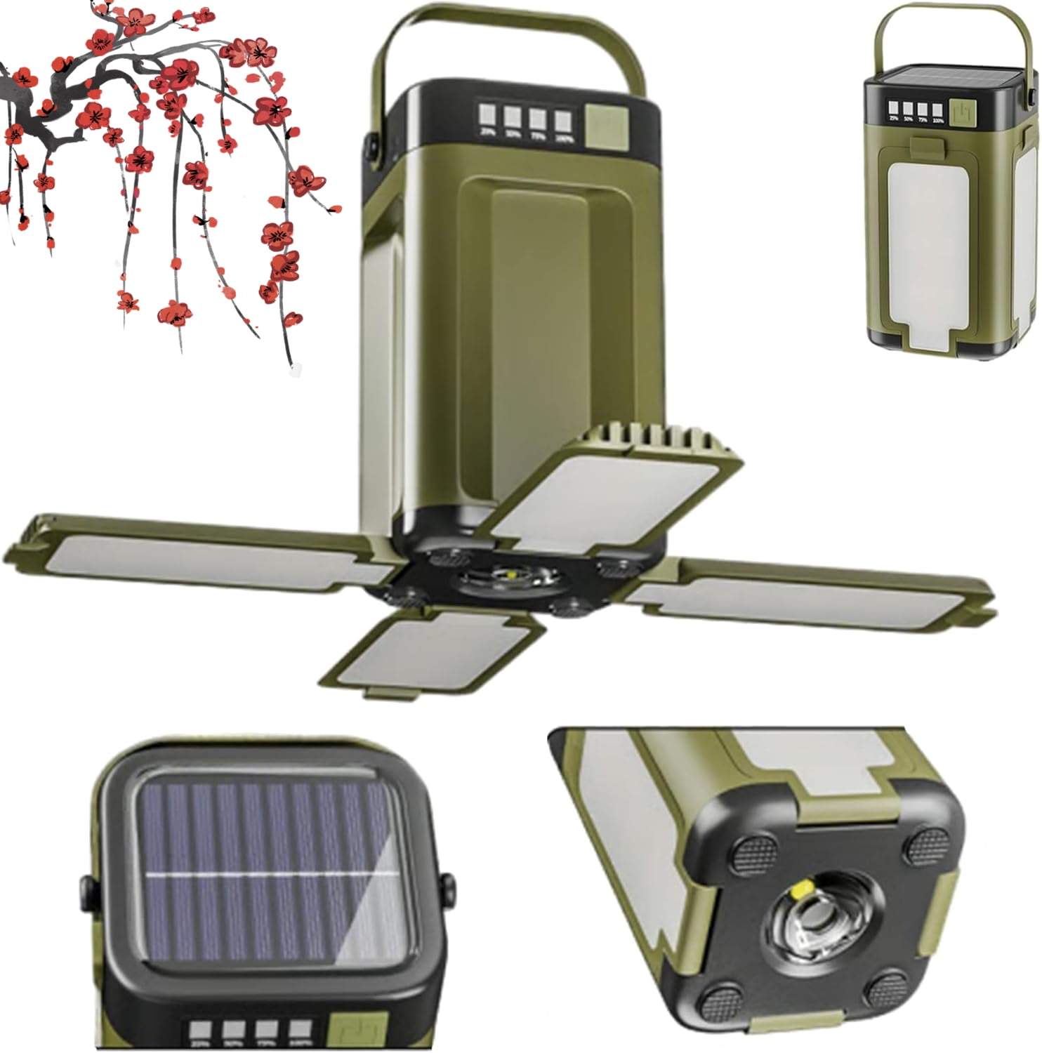 Solar Camp Light with Emergency Power Bank, Foldable 4-Leaf Solar ...