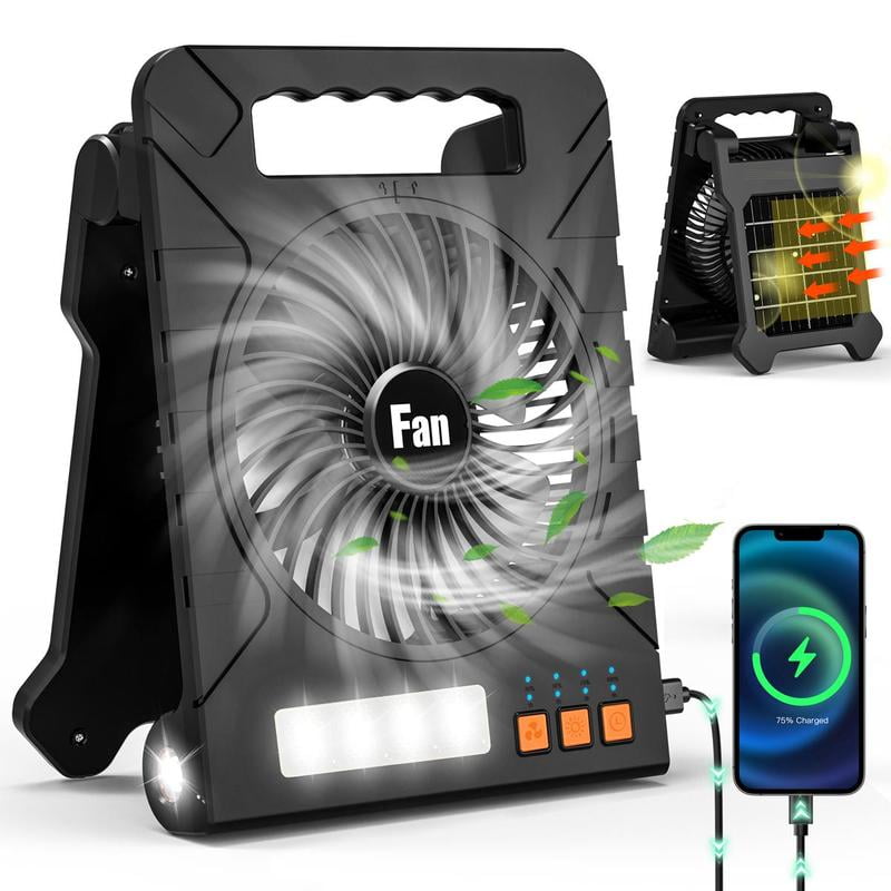 Solar Camping Fan Desk fan with Led Lantern Portable Rechargeable ...