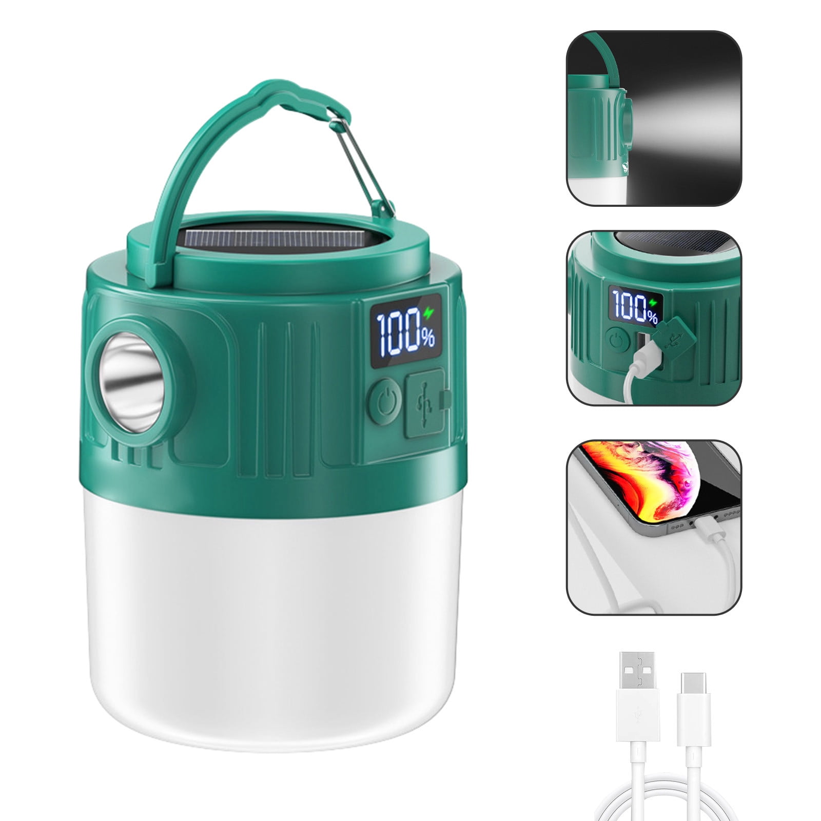 Solar Camping Lantern LED Rechargeable | USB & Solar Power | 6 Modes ...